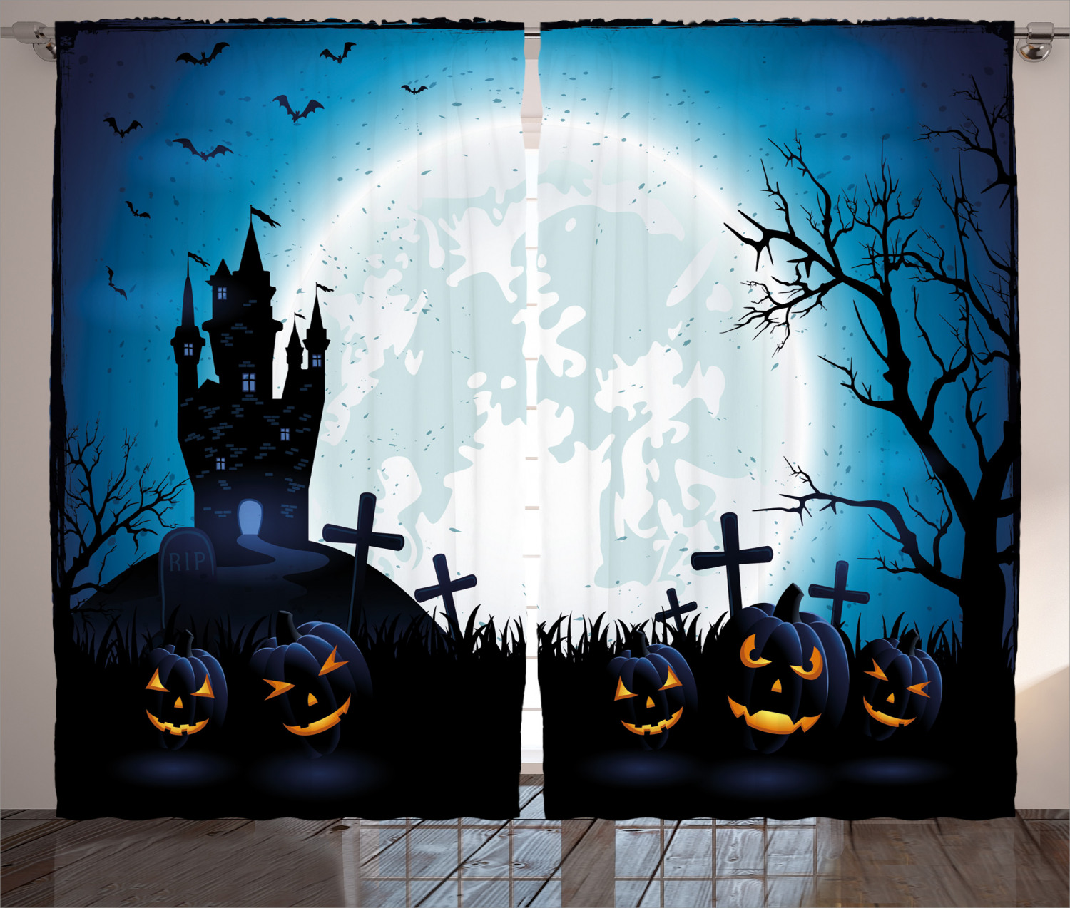 Halloween Decorations Curtains 2 Panels Set, Spooky Concept with Scary ...