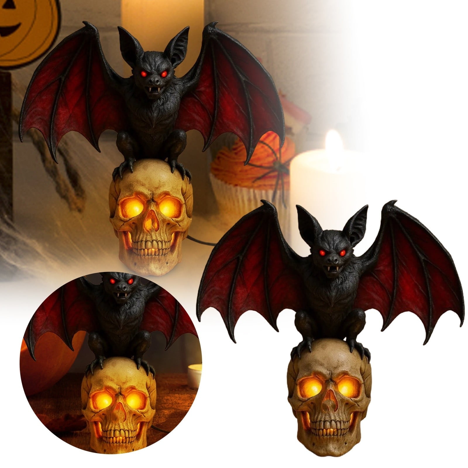 Halloween Decorations Desktop Ornament Glowing Bat Resin Figurine for ...