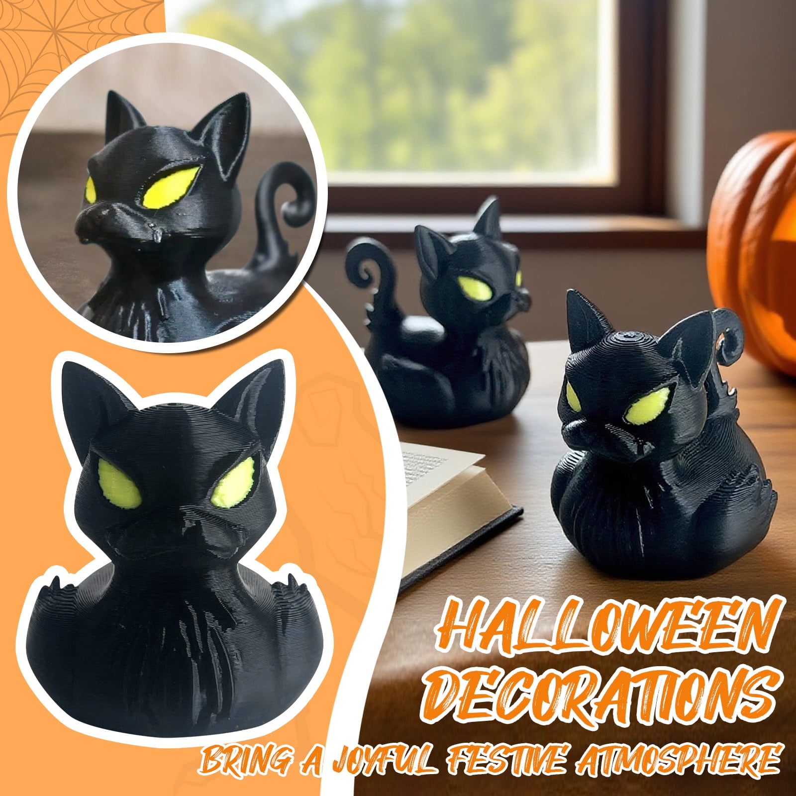Halloween Decorations Devil Cat figurine, Halloween Black Cat Duck ...