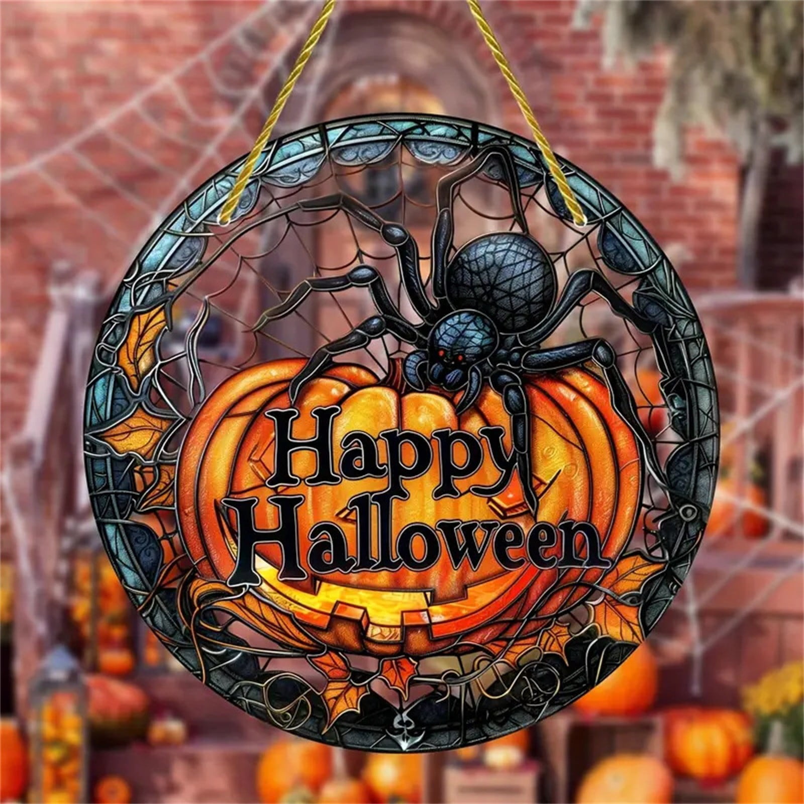 Halloween Decorations Fake Spiders Halloween Stained Glass Hanging Sign ...