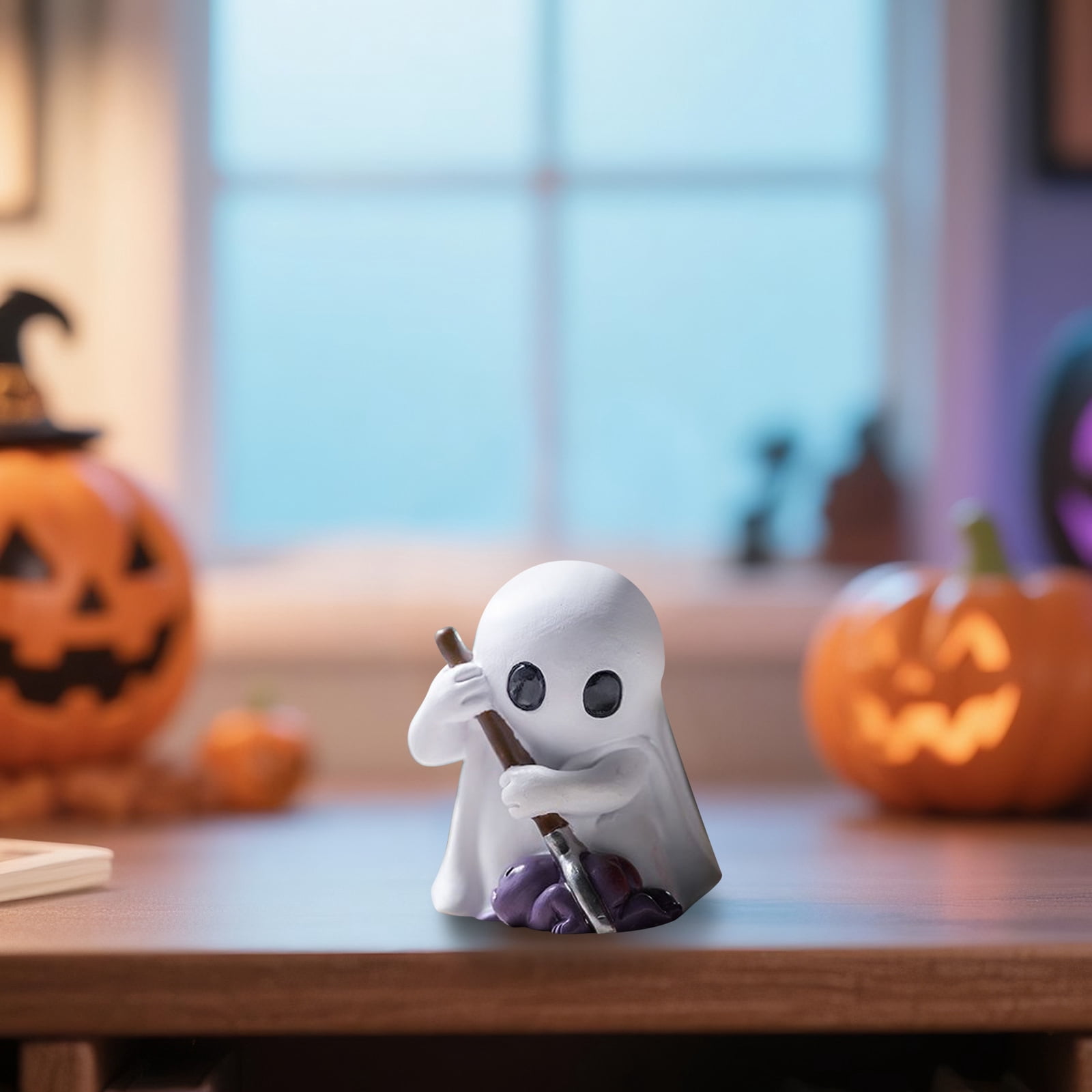 Halloween Decorations Ghost Figurine | Cute Ghosts with Broom & Bunny ...