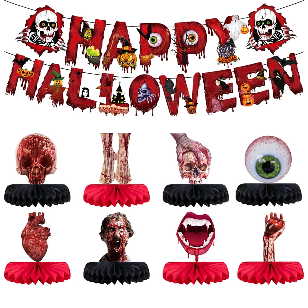 Halloween Decorations Ghost Pumpkin Bat Castle Happy Halloween Banner ...