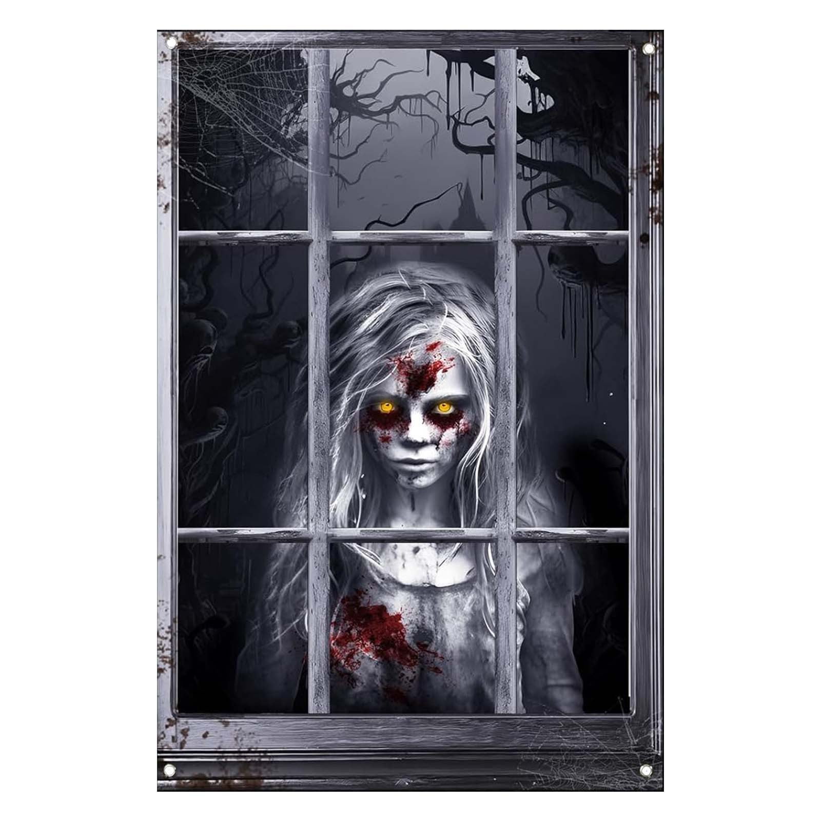 Halloween Decorations, Giant Horror Zombie Boy Girl Window Clings ...