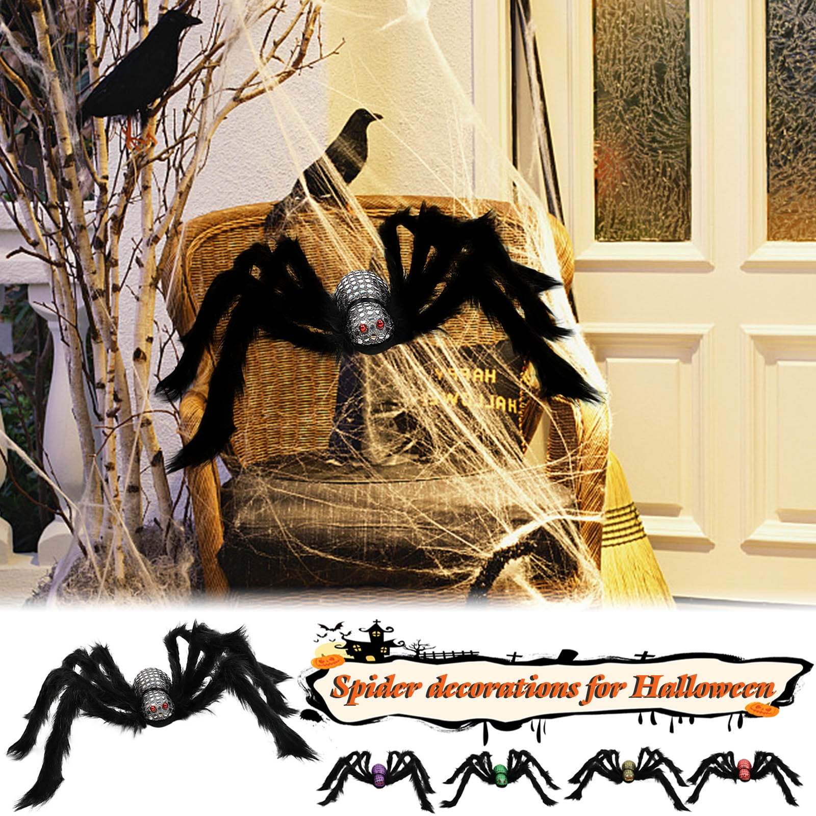 Halloween Decorations Giant Spider, Hairy Scary Fake Skull Spider ...