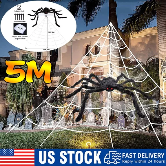 Halloween Decorations Giant Spider Web Halloween Decoration 5M With ...
