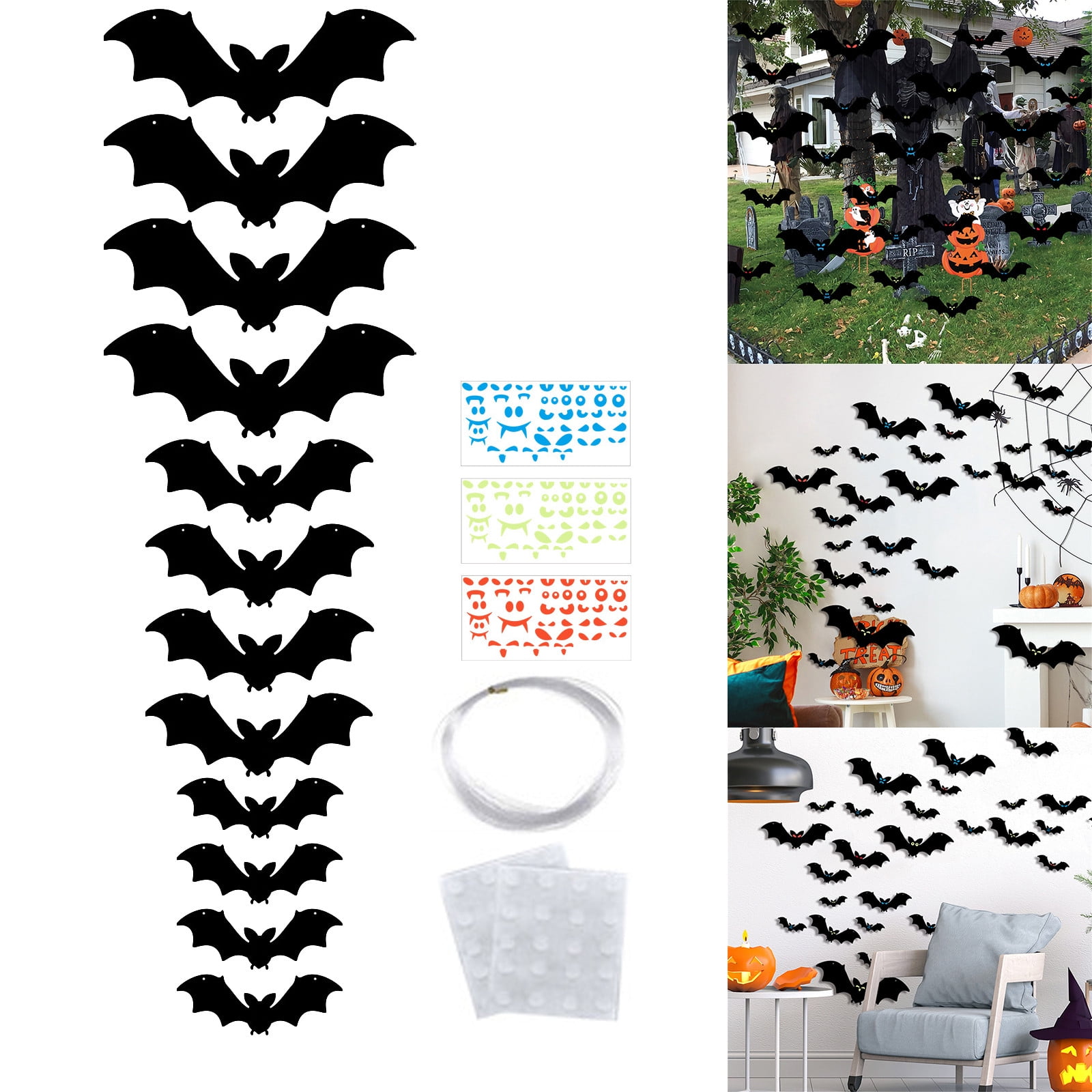 Halloween Decorations Glow in the Dark Hanging Bats & Eyes DIY ...