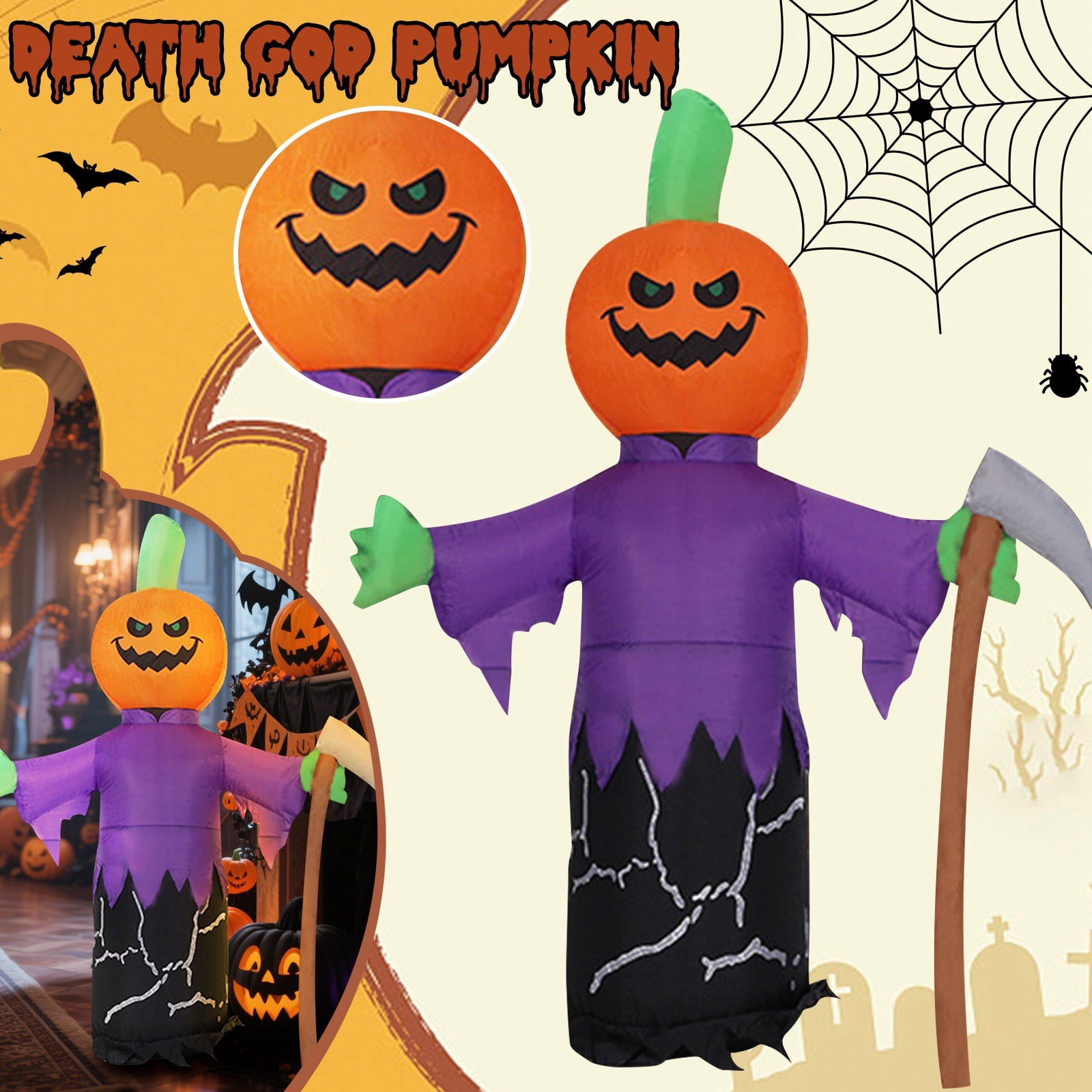 Halloween Decorations Halloween 1.5-Meter Death God Pumpkin Axe Air ...