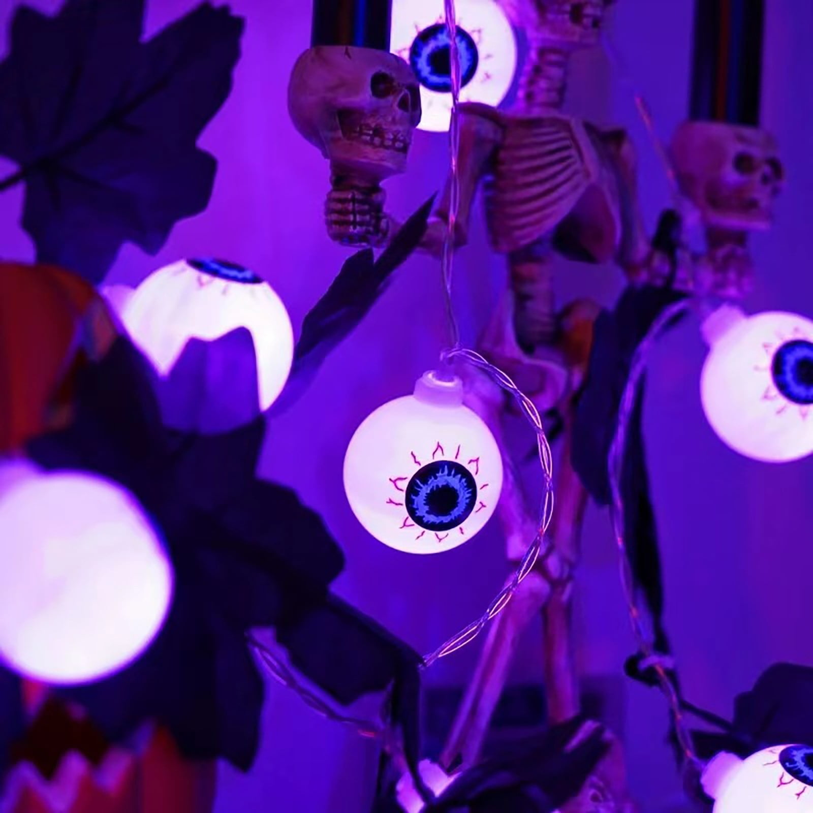 Halloween Decorations Halloween LED Black Maple Leaf Eye Light String ...