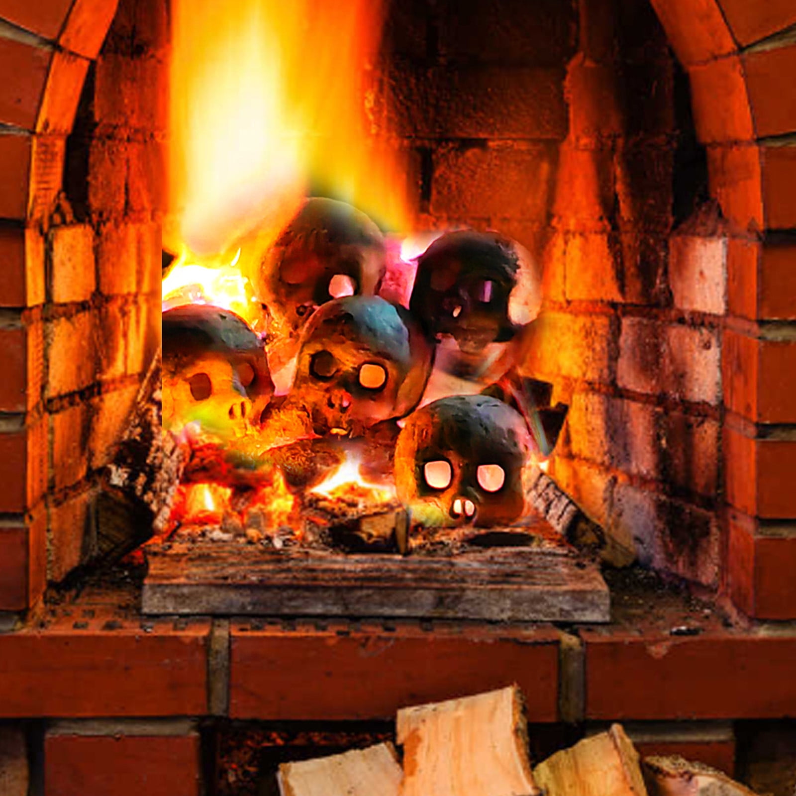 Clearance Halloween Decorations Indoor Outdoor Fake Human Skull Gas Log ...