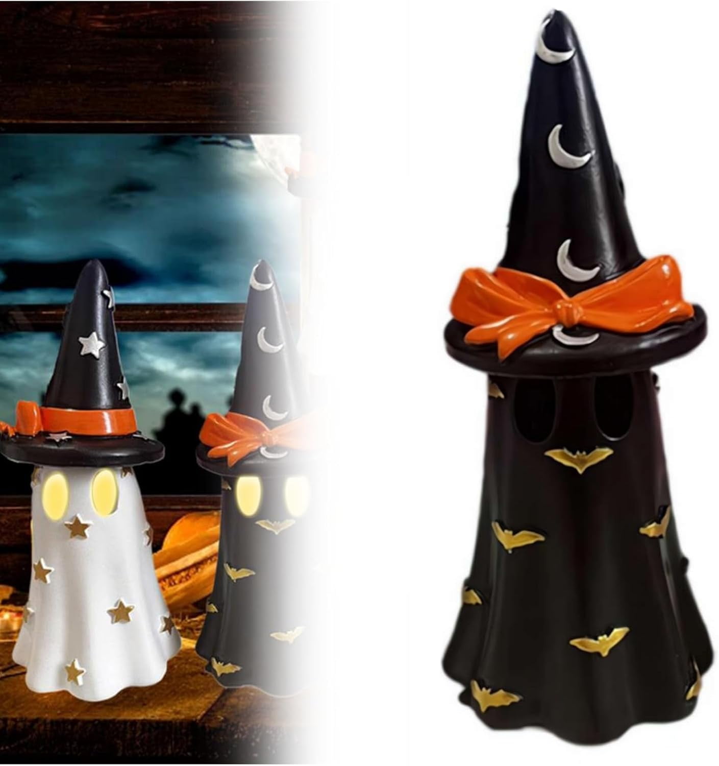Halloween Decorations Indoor, Set of 3 Ceramic Ghosts with Witch Hats ...