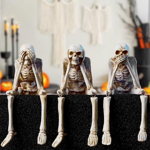 Halloween Decorations Indoor Skeleton Statues See Speak Hear No Evil ...