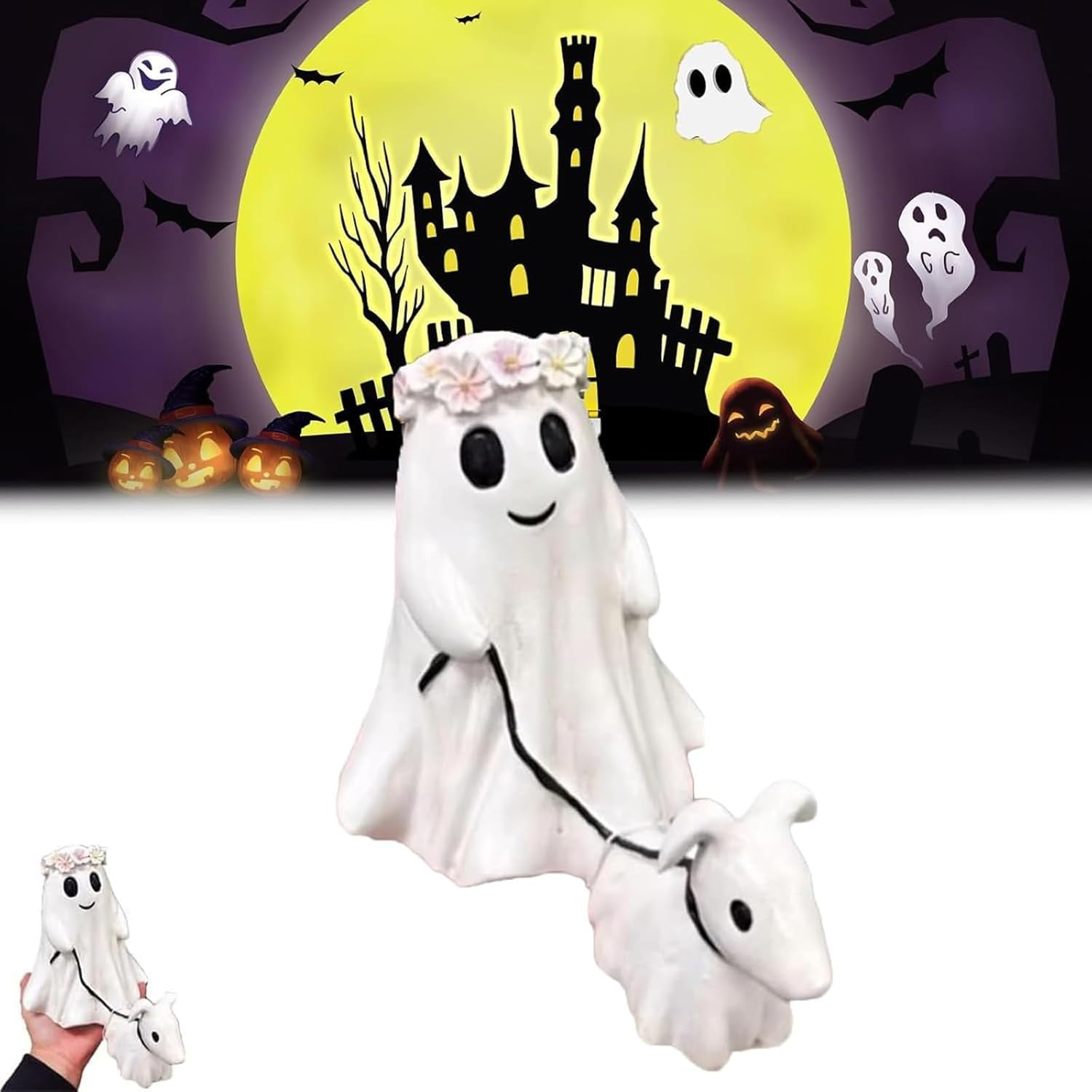 Halloween Decorations Indoor, Small Ghost Walking Dog Statues Halloween ...