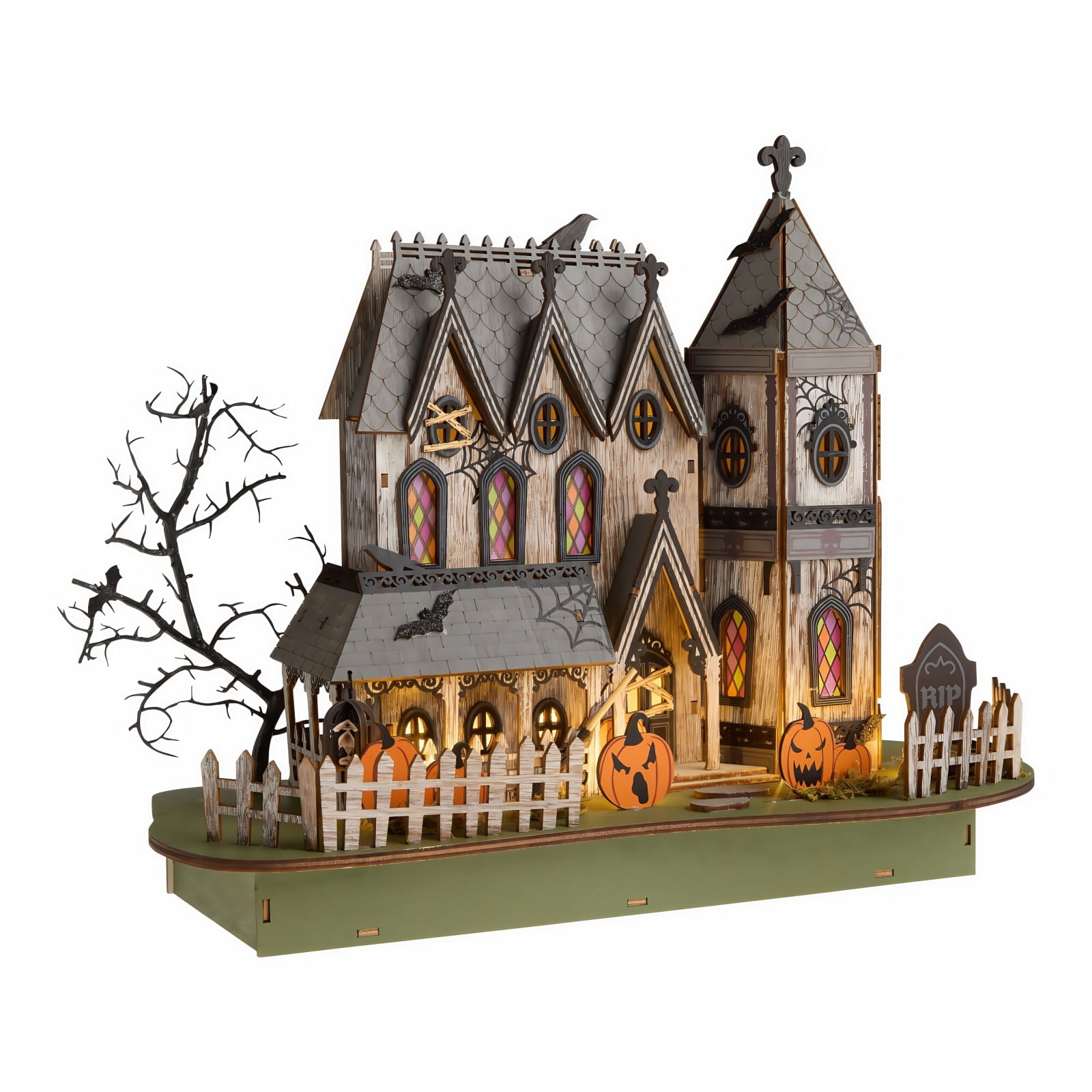 Halloween Decorations Laser Cut Wood Haunted Macabre Manor LED Light Up ...