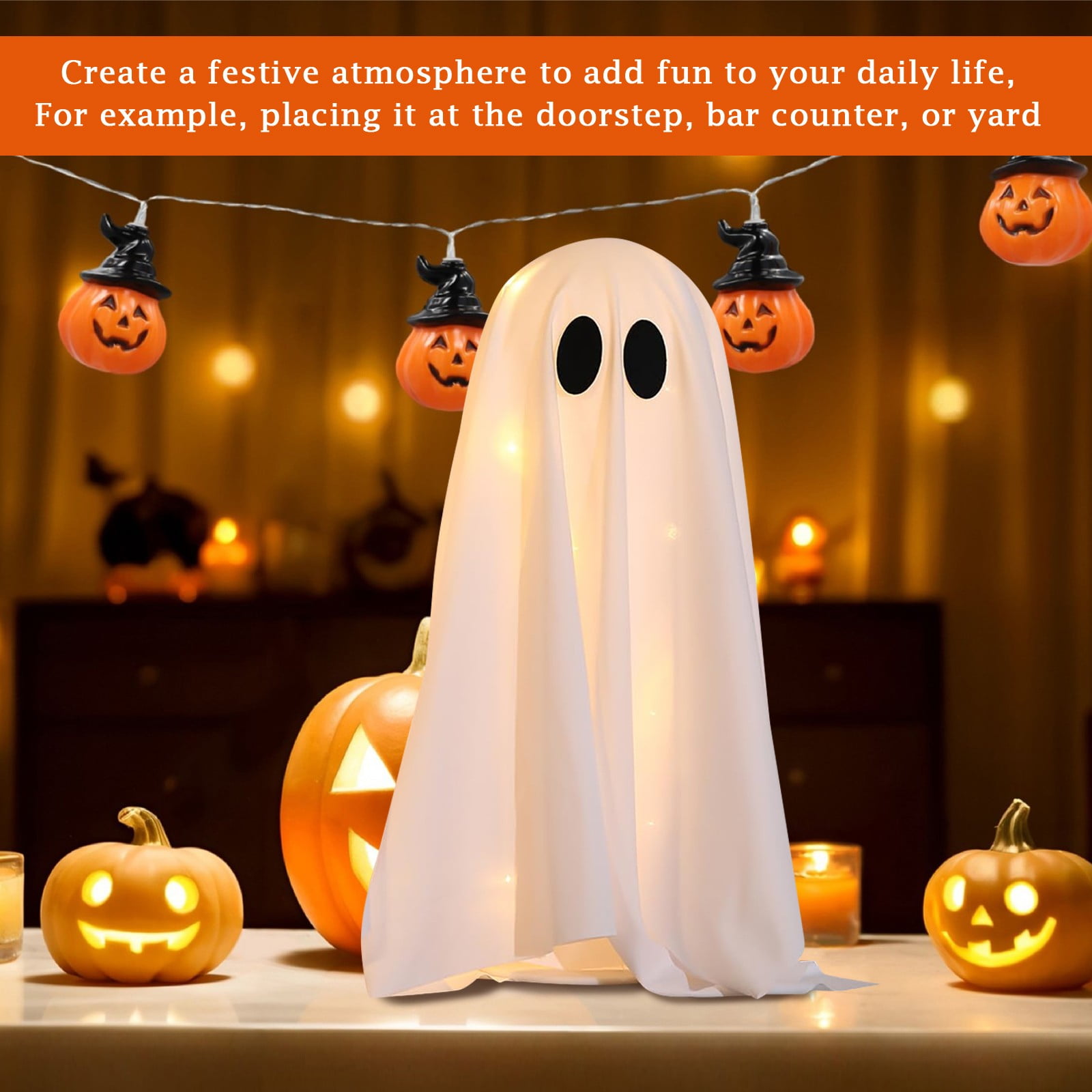 Halloween Decorations – Light-Up Sherpa Ghosts with Pumpkin Halloween ...