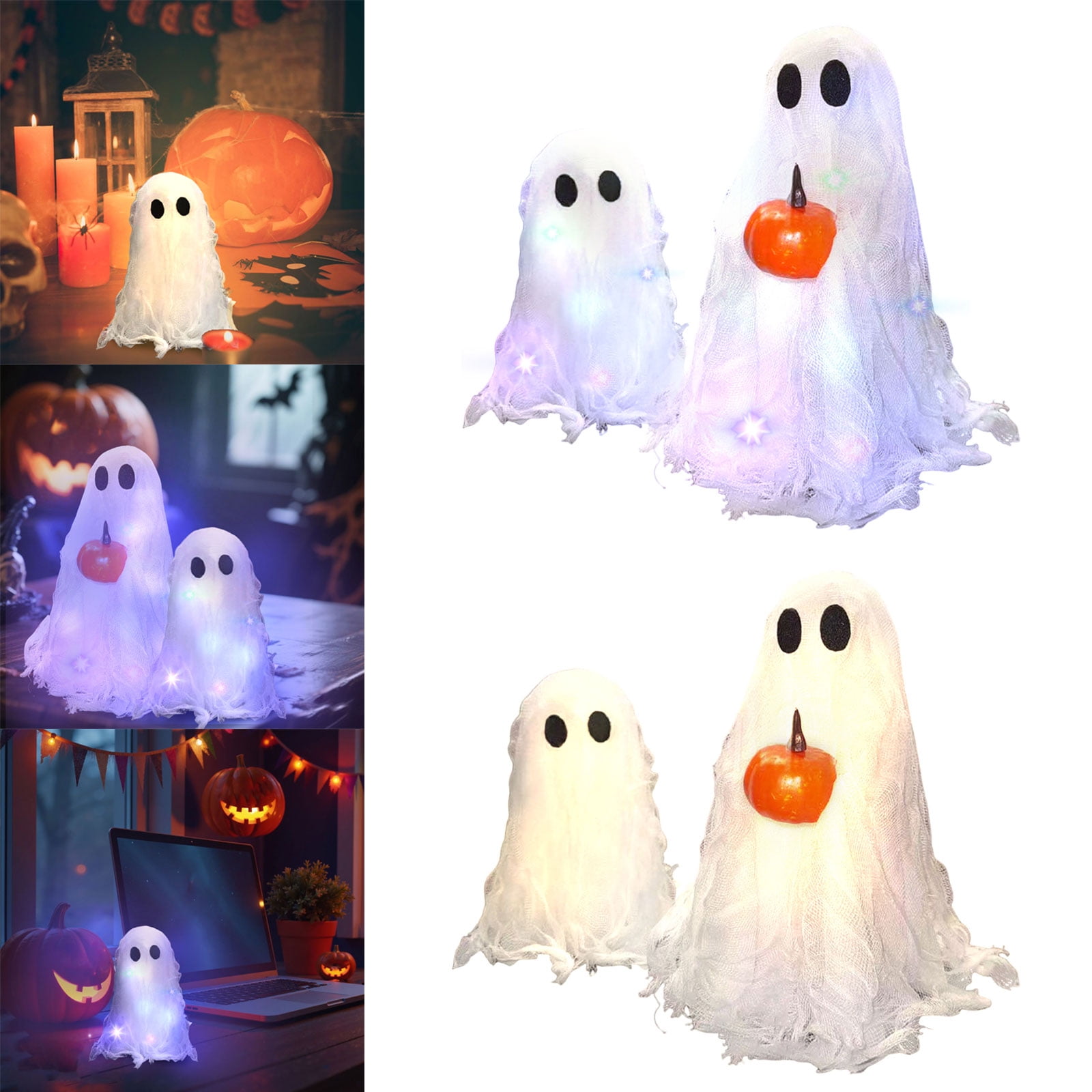 Halloween Decorations Light-Up Sherpa Ghosts with Pumpkin Halloween ...