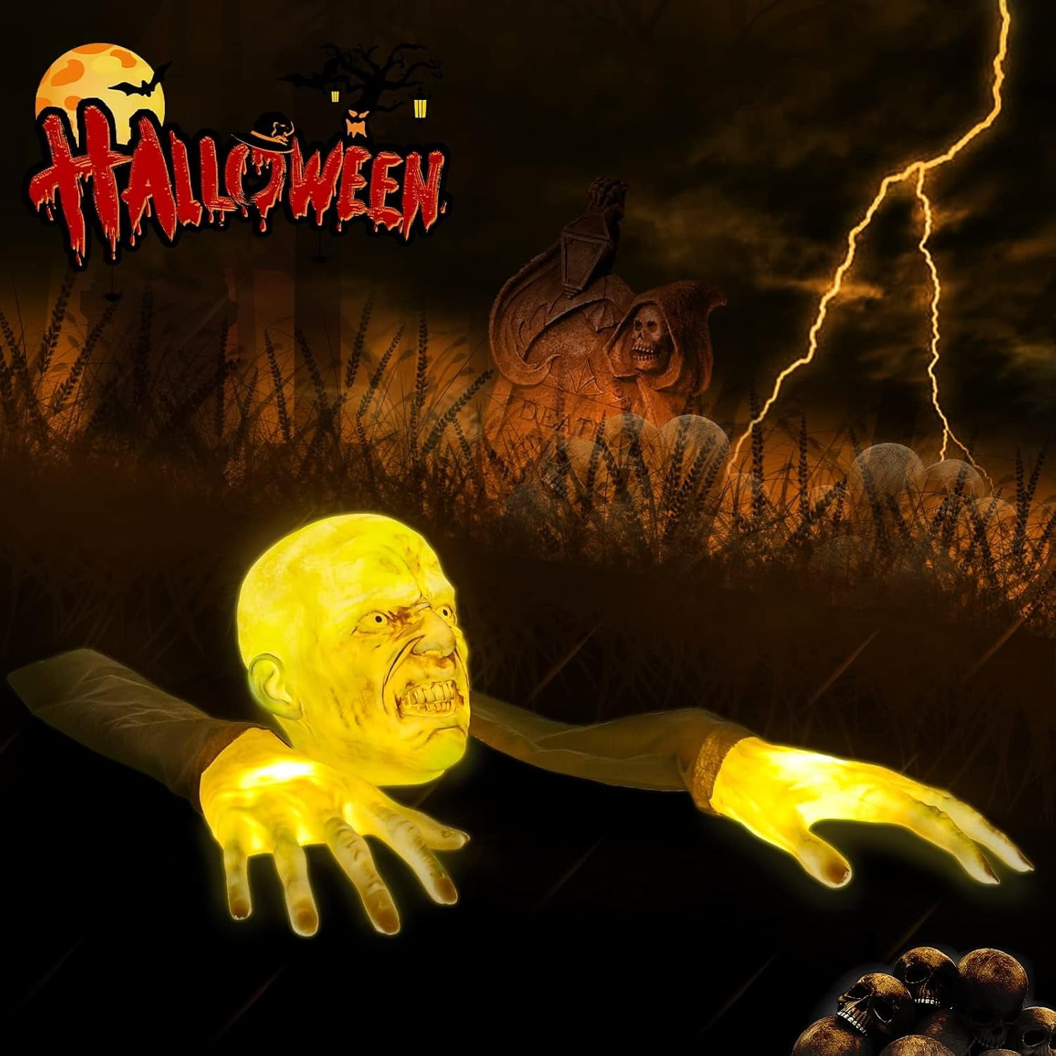 Sesiiduo Halloween Decorations Outdoor - Lighted Zombie Groundbreaker ...