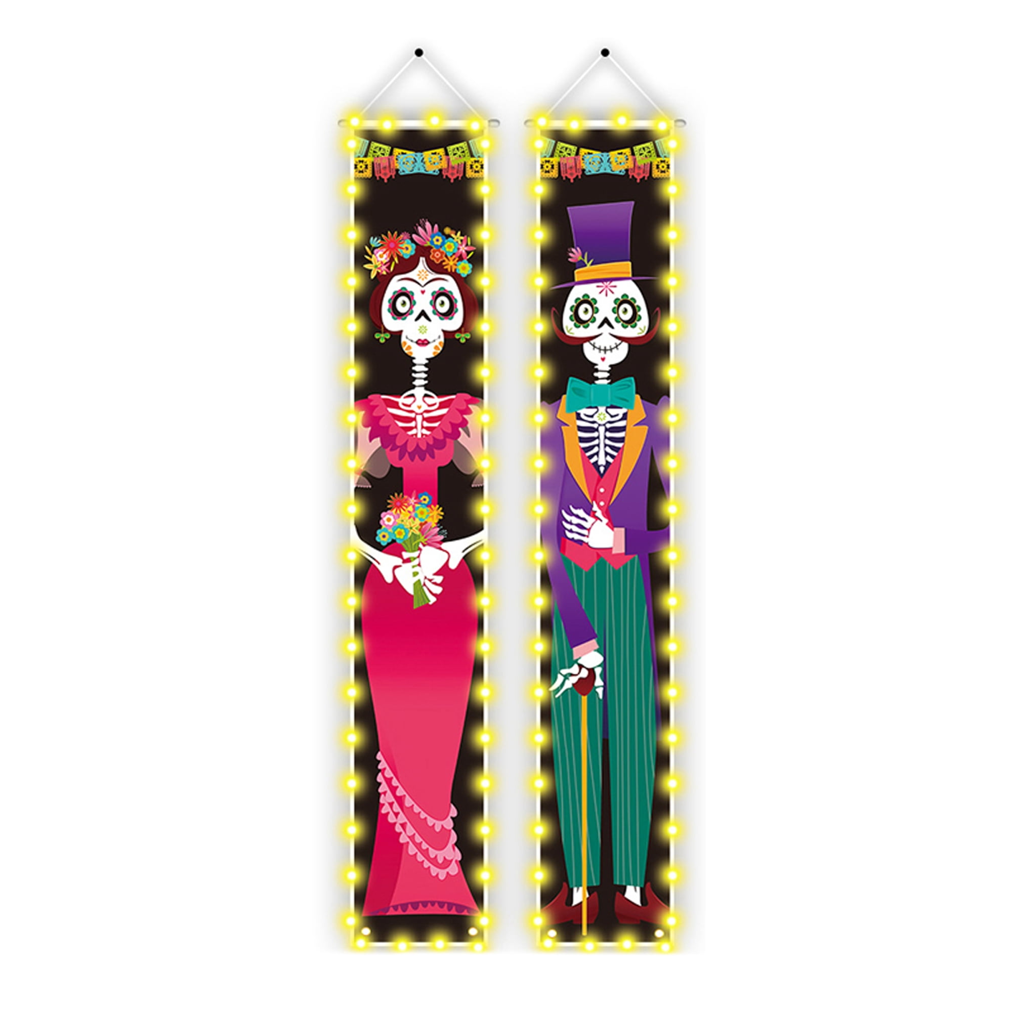 Halloween Decorations Lighted Up Porch Signs Banners Indoor Dia De Los ...