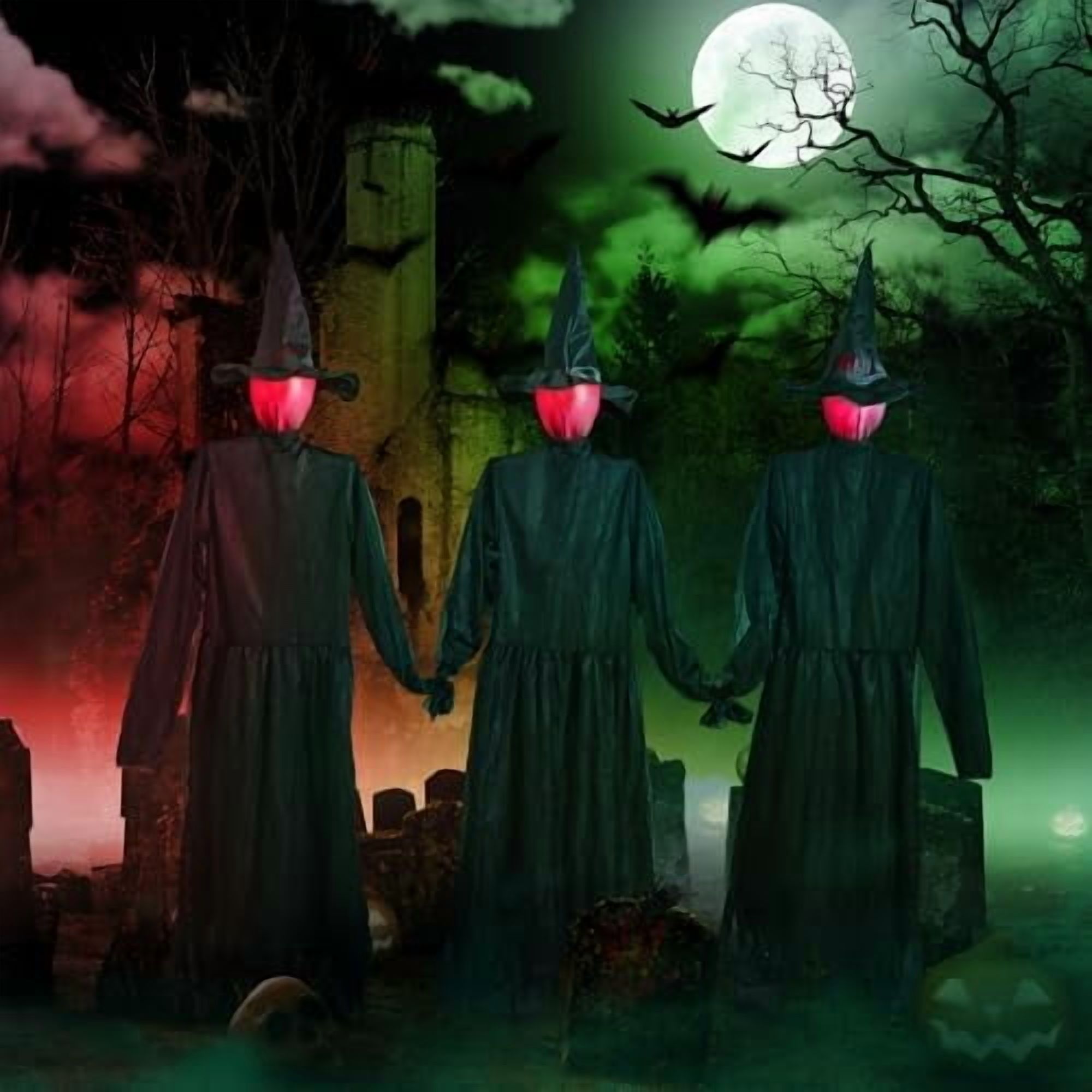 Halloween Decorations Outdoor 3PCS Light Up Witches Holding Hands ...