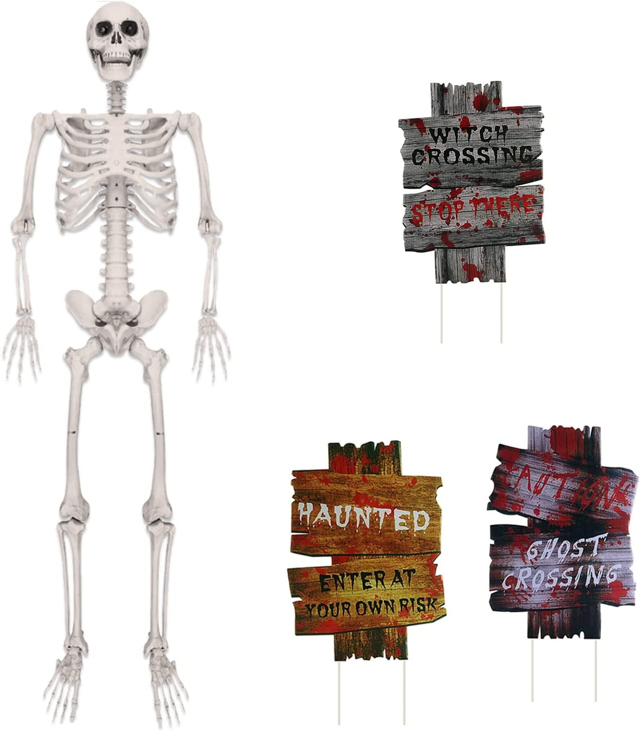 Halloween Decorations Outdoor - 5.5FT Life Size Skeleton + 3 Pack ...