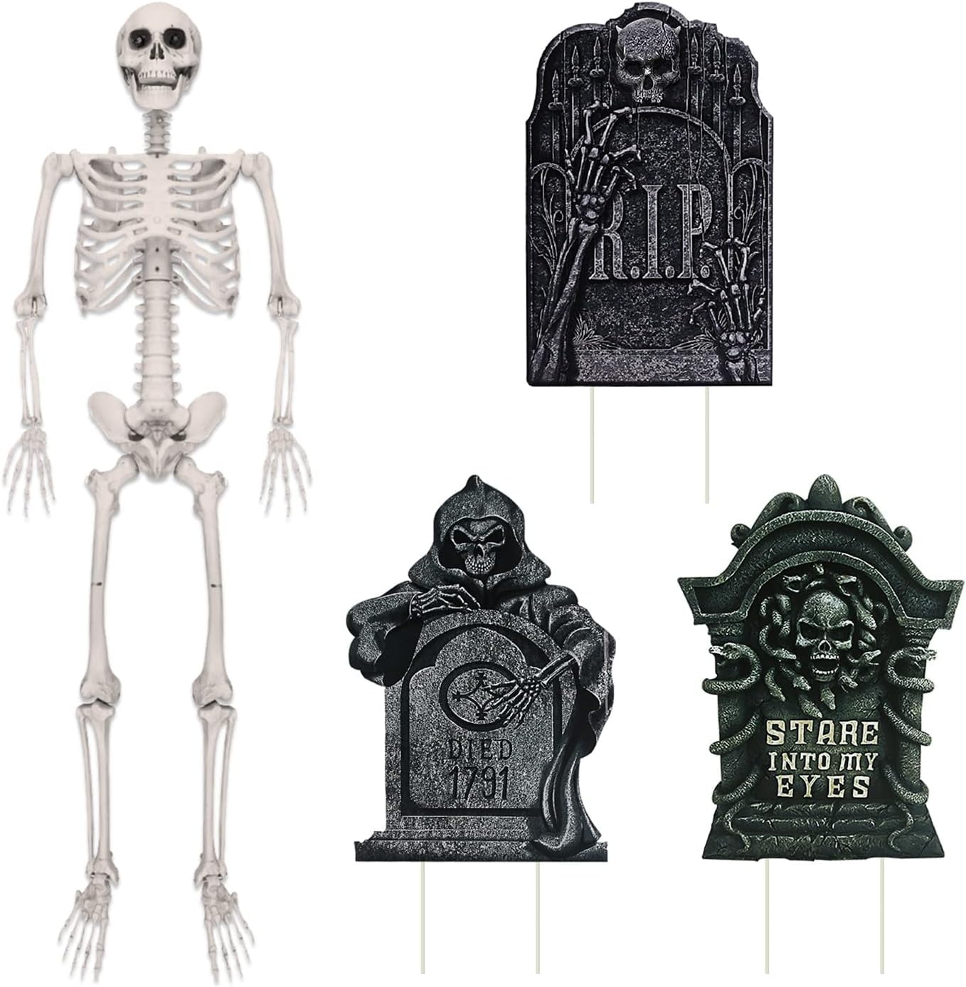 Halloween Decorations Outdoor - 5.5FT Life Size Skeleton + 3 Pack ...
