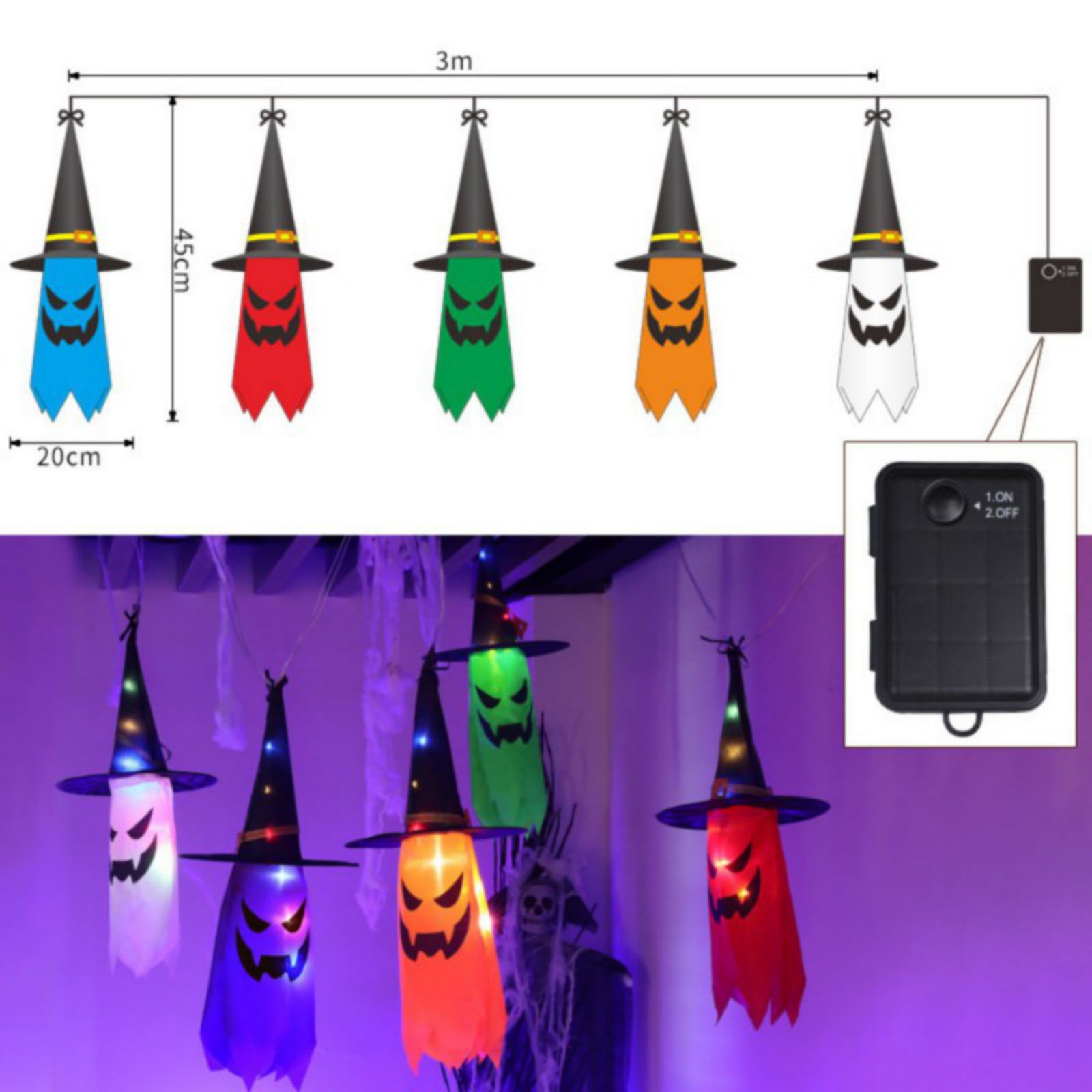 Halloween Decorations Outdoor, 5 Pack Halloween Ghost Hats Hanging Witch Hat for Tree Decor with ...