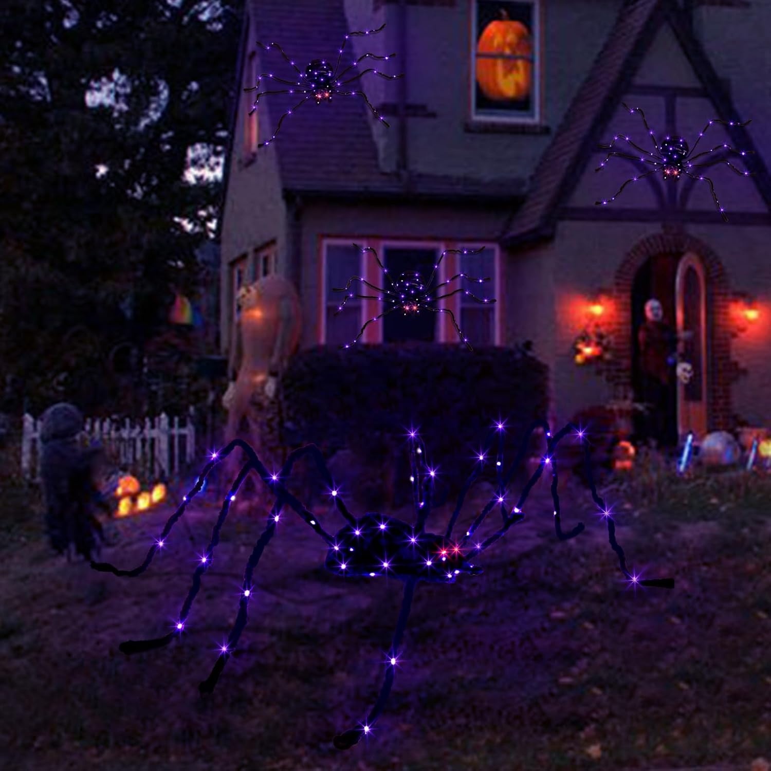 Halloween Decorations Outdoor 5FT Bendable Scary Giant Spider with 83LT ...