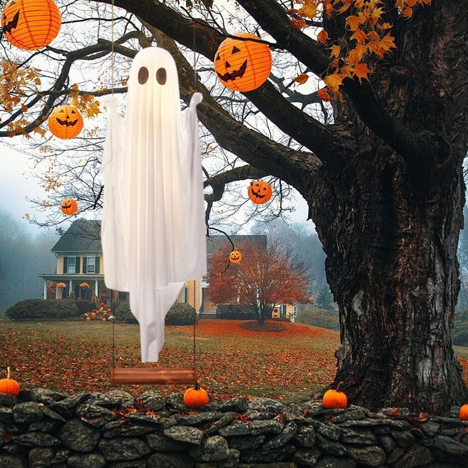 Halloween Decorations Outdoor - 5FT Large Hanging Ghost Swing with ...