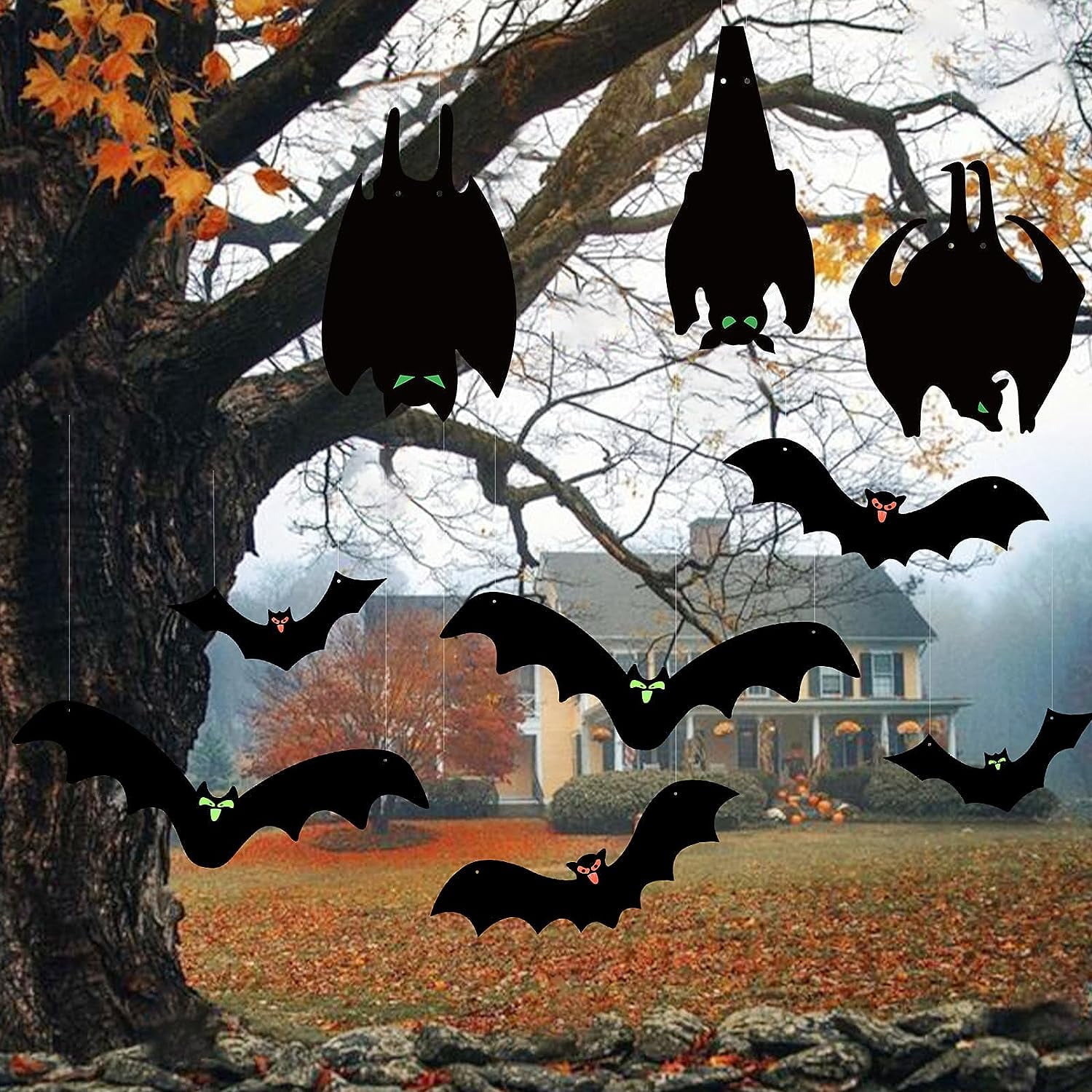 Halloween Decorations Outdoor,9 Pcs Hanging Bats Halloween Decoration ...
