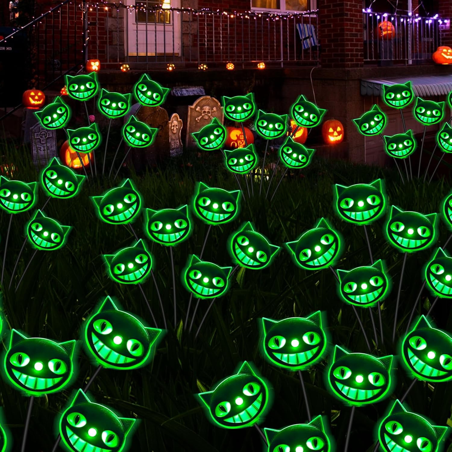 Halloween Decorations Outdoor Cat Yard Signs,12LED 2PACKS Green Cat ...