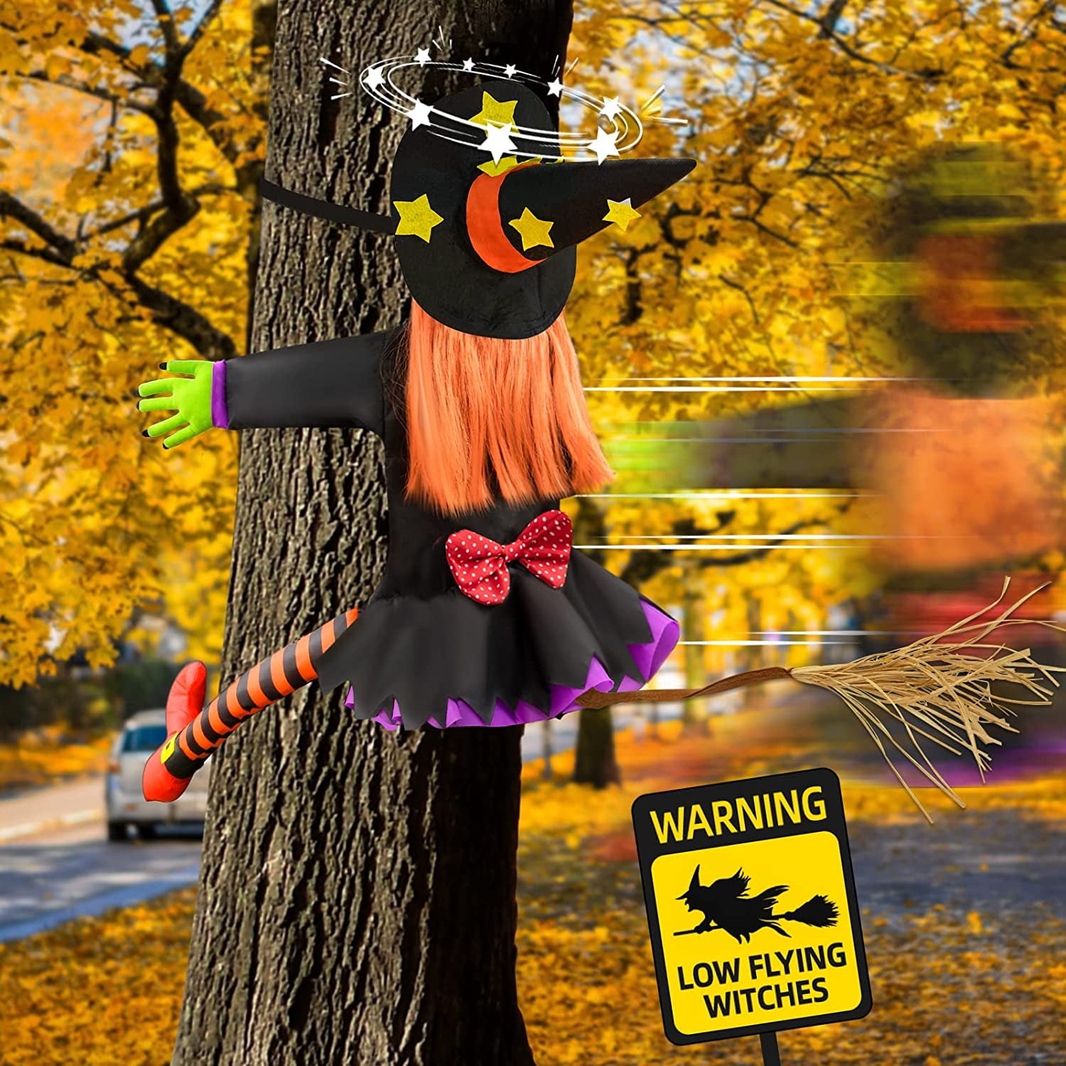Halloween Decorations Outdoor Crashing Witch: 44'' Flying Crashed ...