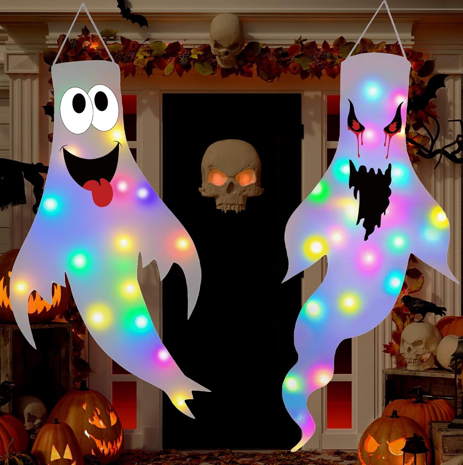 Halloween Decorations Outdoor Indoor, 2 Pack Light Up Ghost Decorations ...