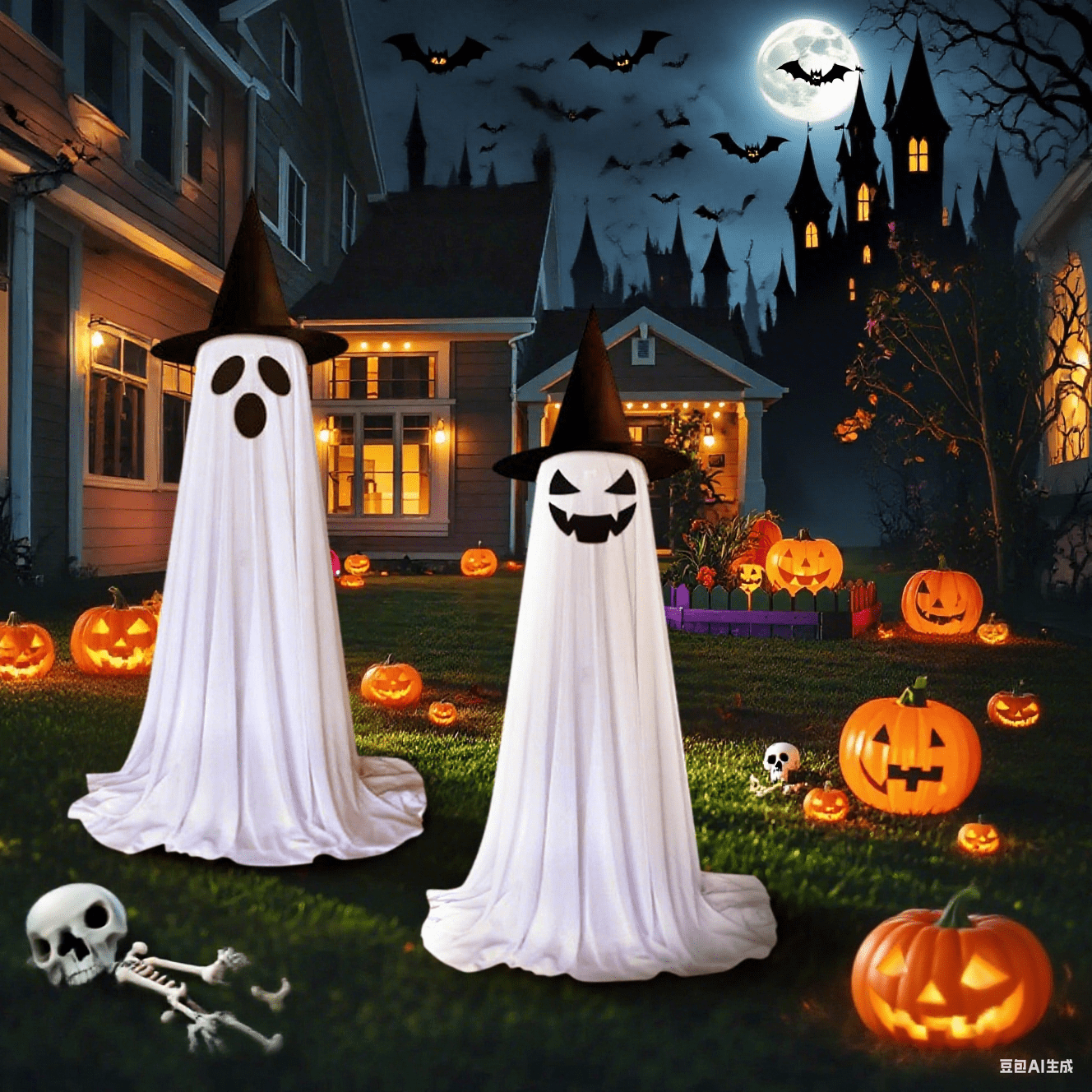 Halloween Decorations Outdoor Indoor, 2 Pack Spooky Ghost with Witch ...