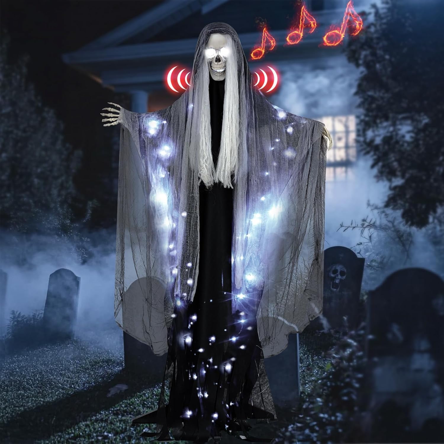 Halloween Decorations Outdoor: Scary Animatronics Skeleton Ghost with ...