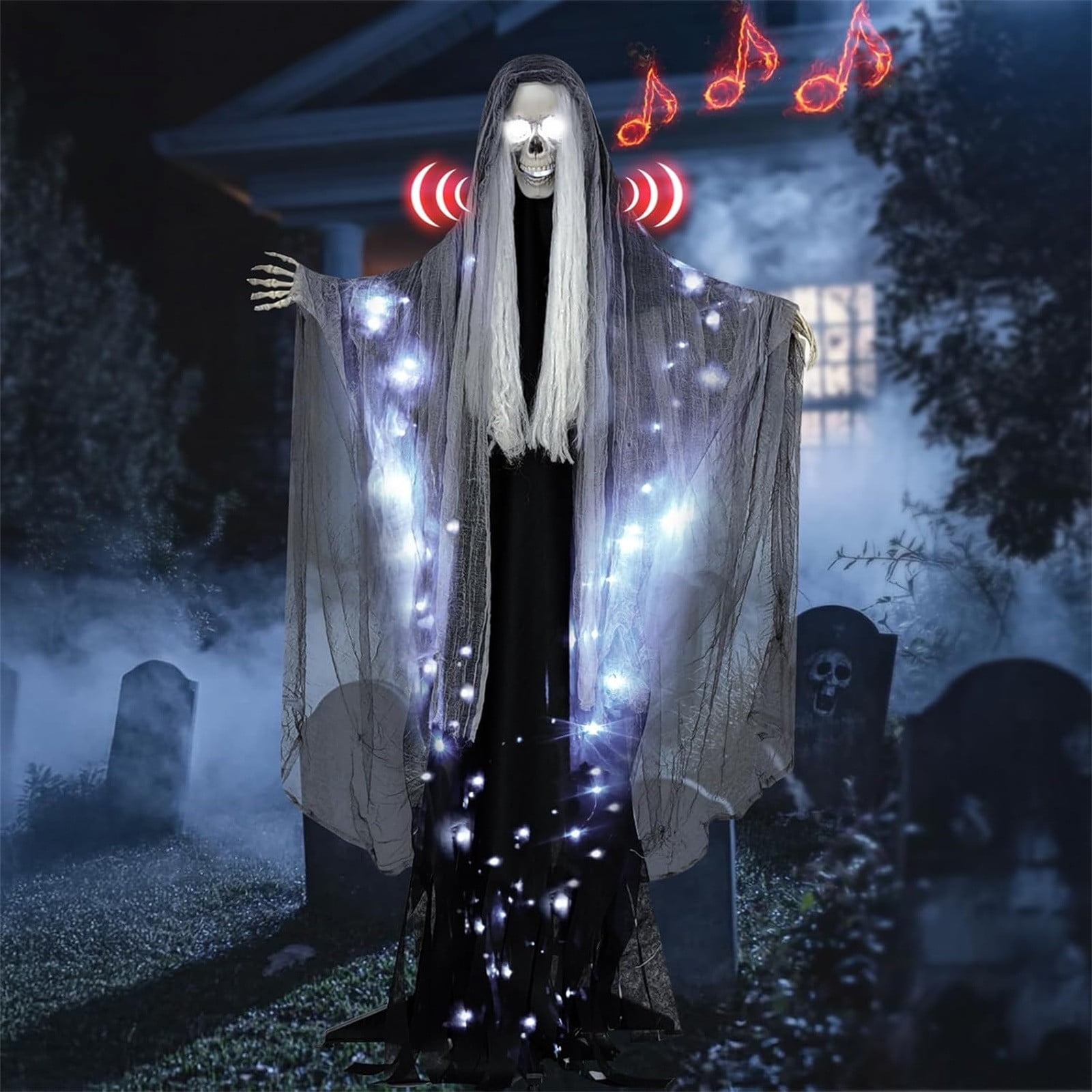 Halloween Decorations Outdoor: Scary Animatronics Skeleton With Light ...