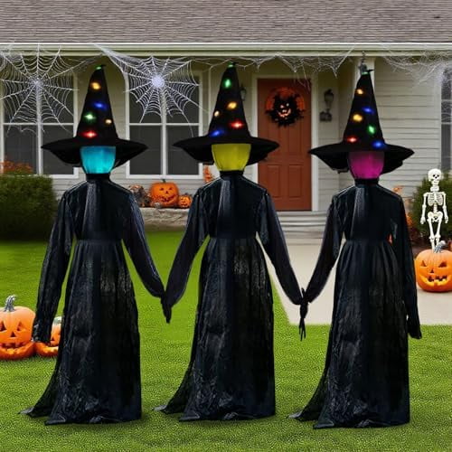 Halloween Decorations Outdoor, Set of 3 Witches with Glowing Witch Hat ...