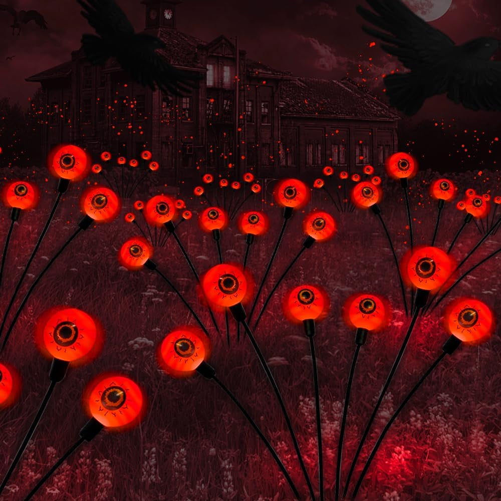 Halloween Decorations Outdoor Solar Scary Eyeball Lights,2PACKS 12LED ...