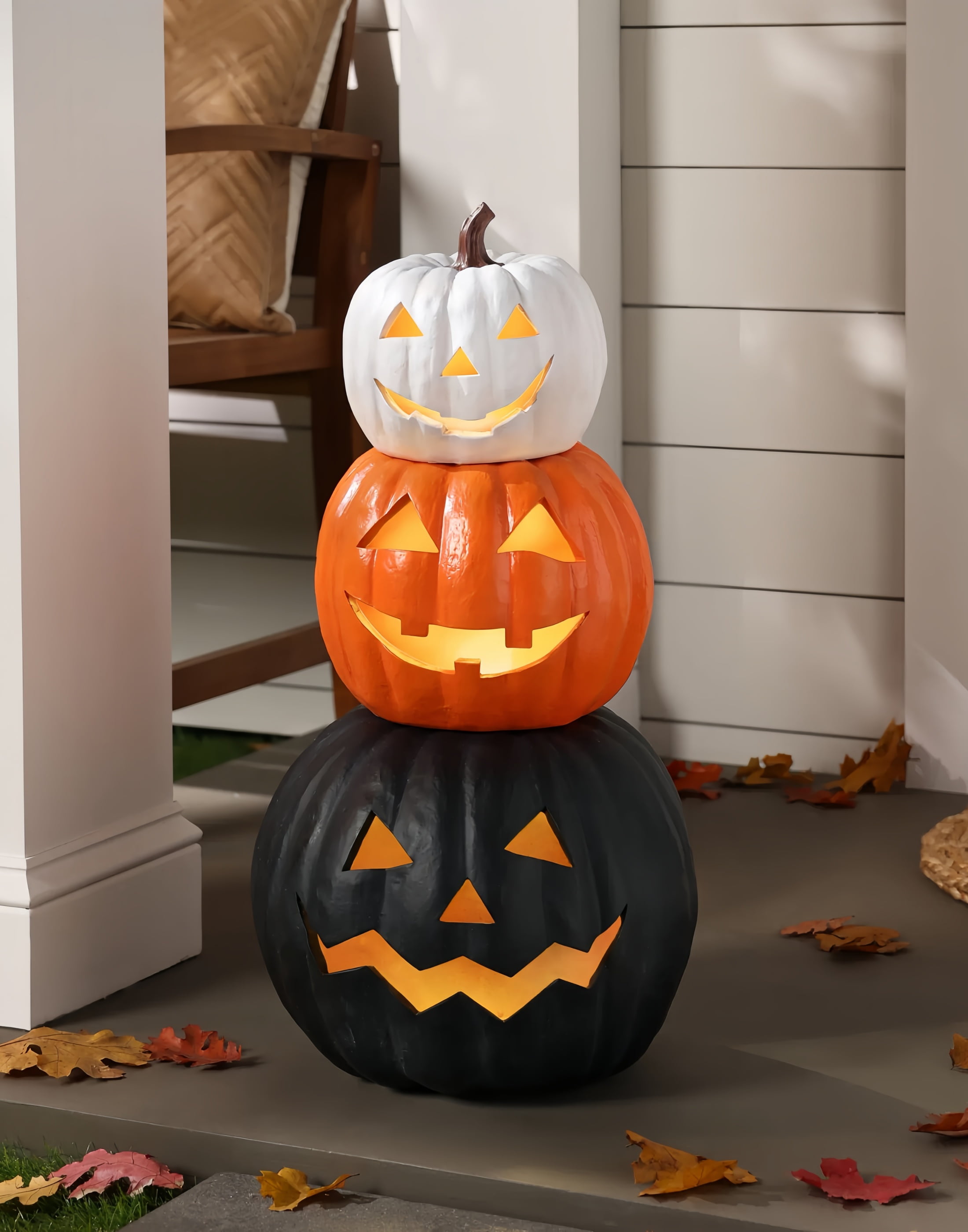 Halloween Decorations Outdoor Tricolor Lit Stackable Jack-o'-Lanterns, Halloween Handcrafted ...