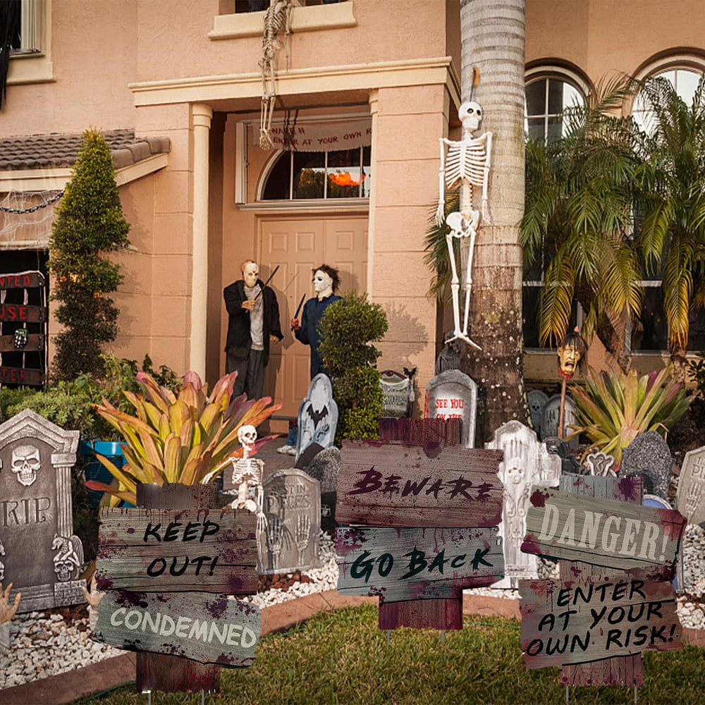 Halloween Decorations Outdoor Yard Signs, 6 Pcs Beware Spooky Warning ...