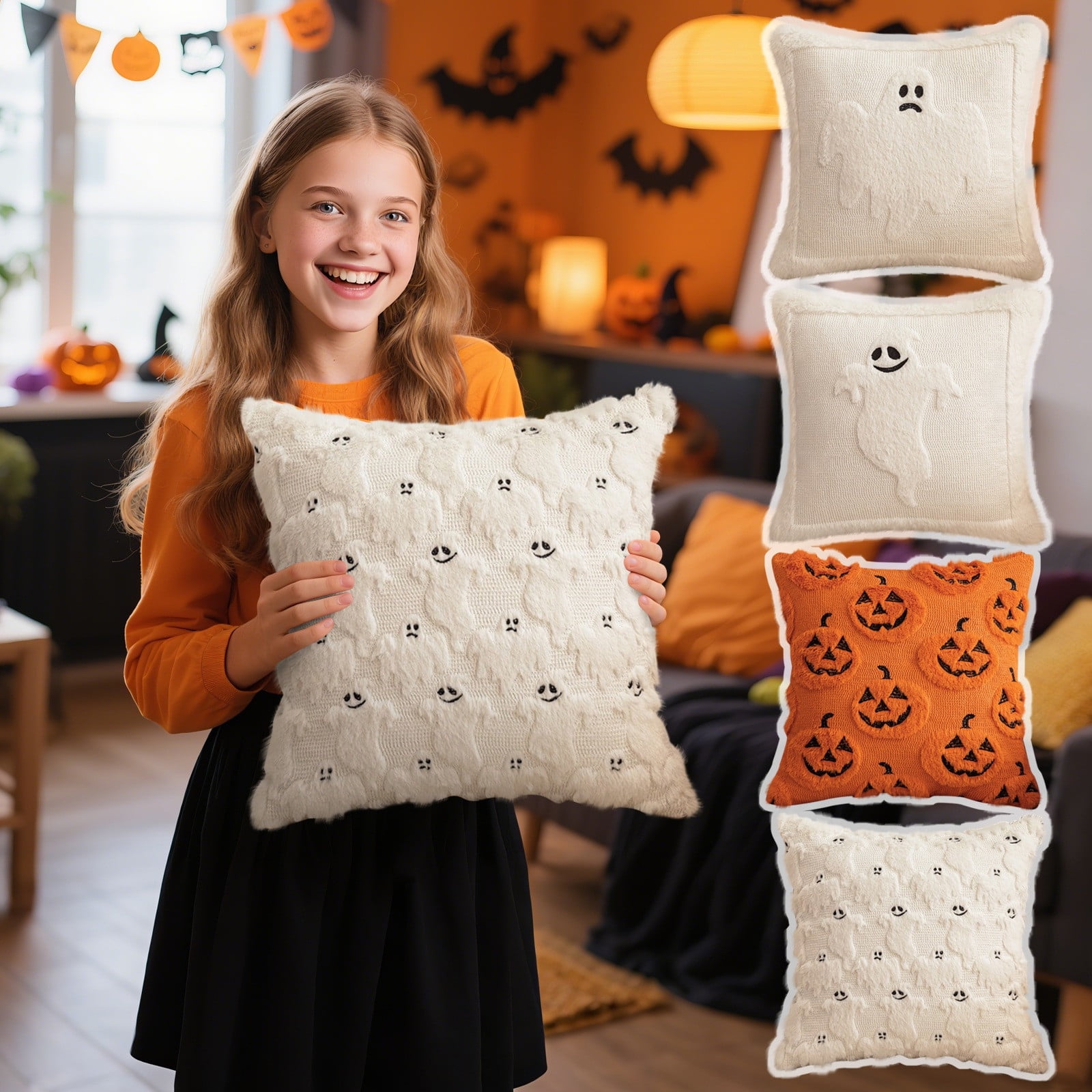 Halloween Decorations, Plush Pillow Cover - Soft Halloween Throw for ...