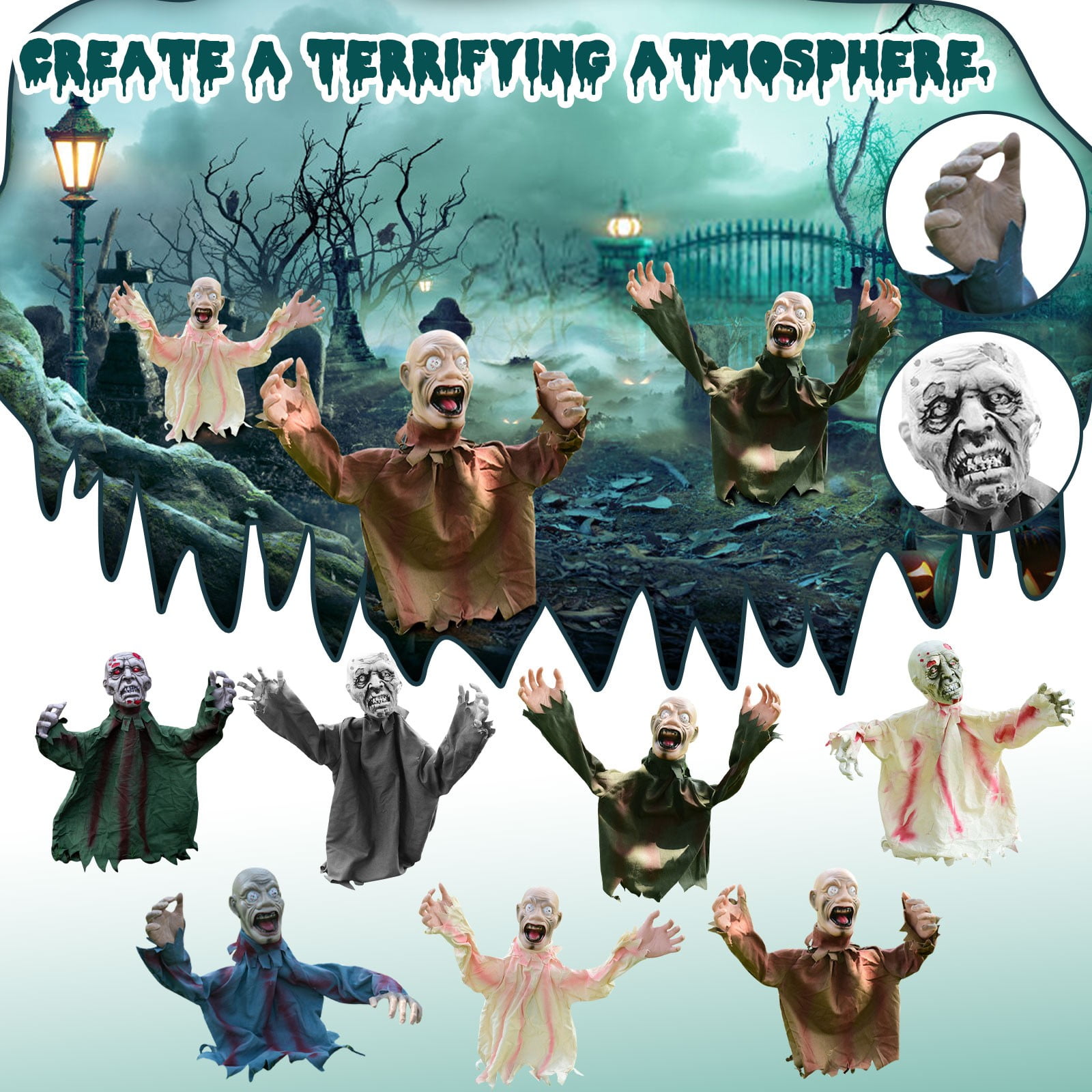 Halloween Decorations Props with Swing Arms, Interactive Scary ...