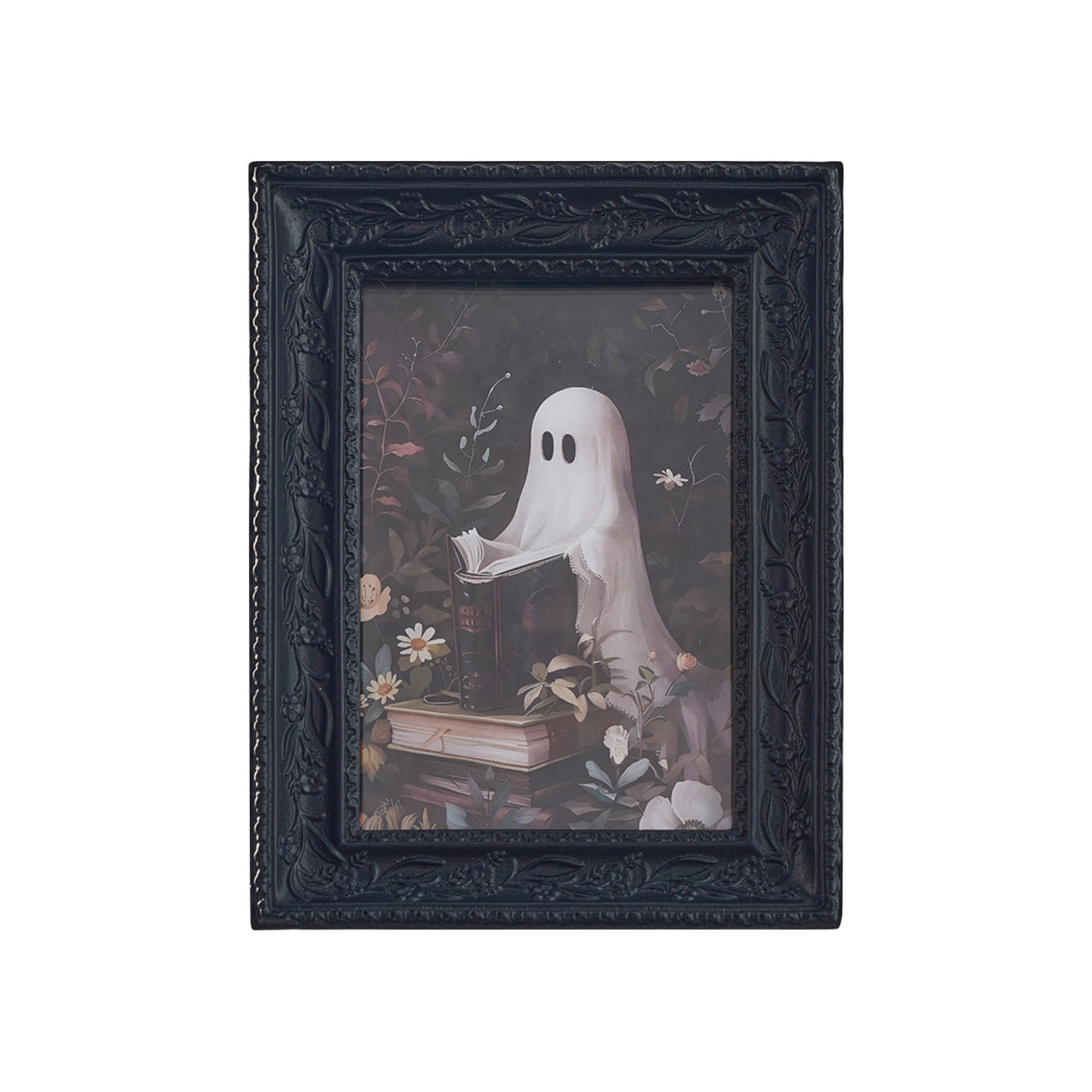 Halloween Decorations Resin Black Ghost Reading Book 3D Ivy Pattern ...