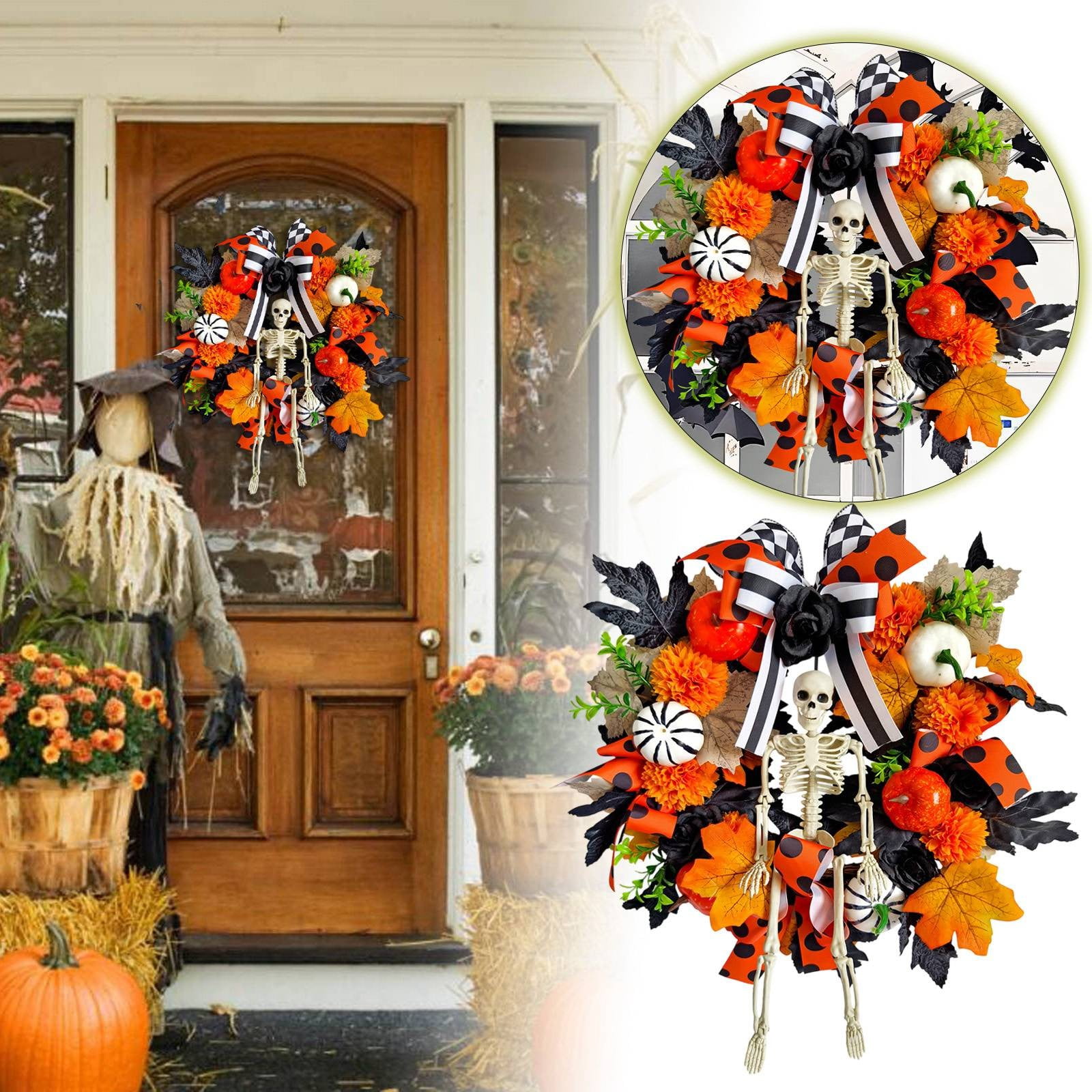 Halloween Decorations Skeleton Vine Wreath For Home Natural Rattan Wall ...