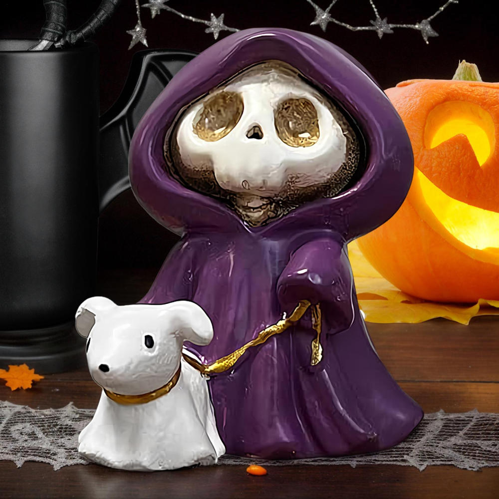 Halloween Decorations Skeleton Walking Dog Statue for Desk Resin Spooky ...