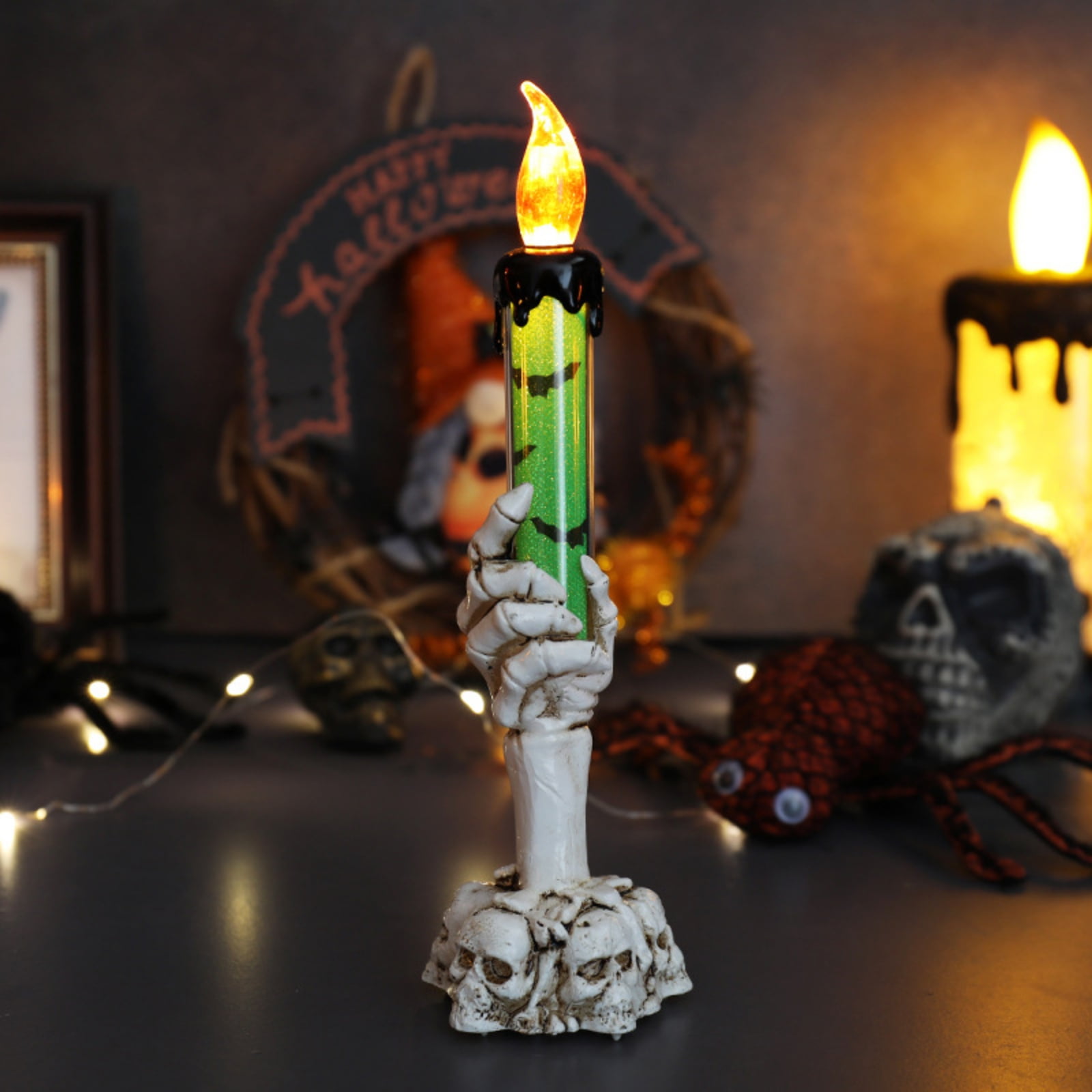Halloween Decorations Skull Candle Holder LED Lights Battery Operated ...