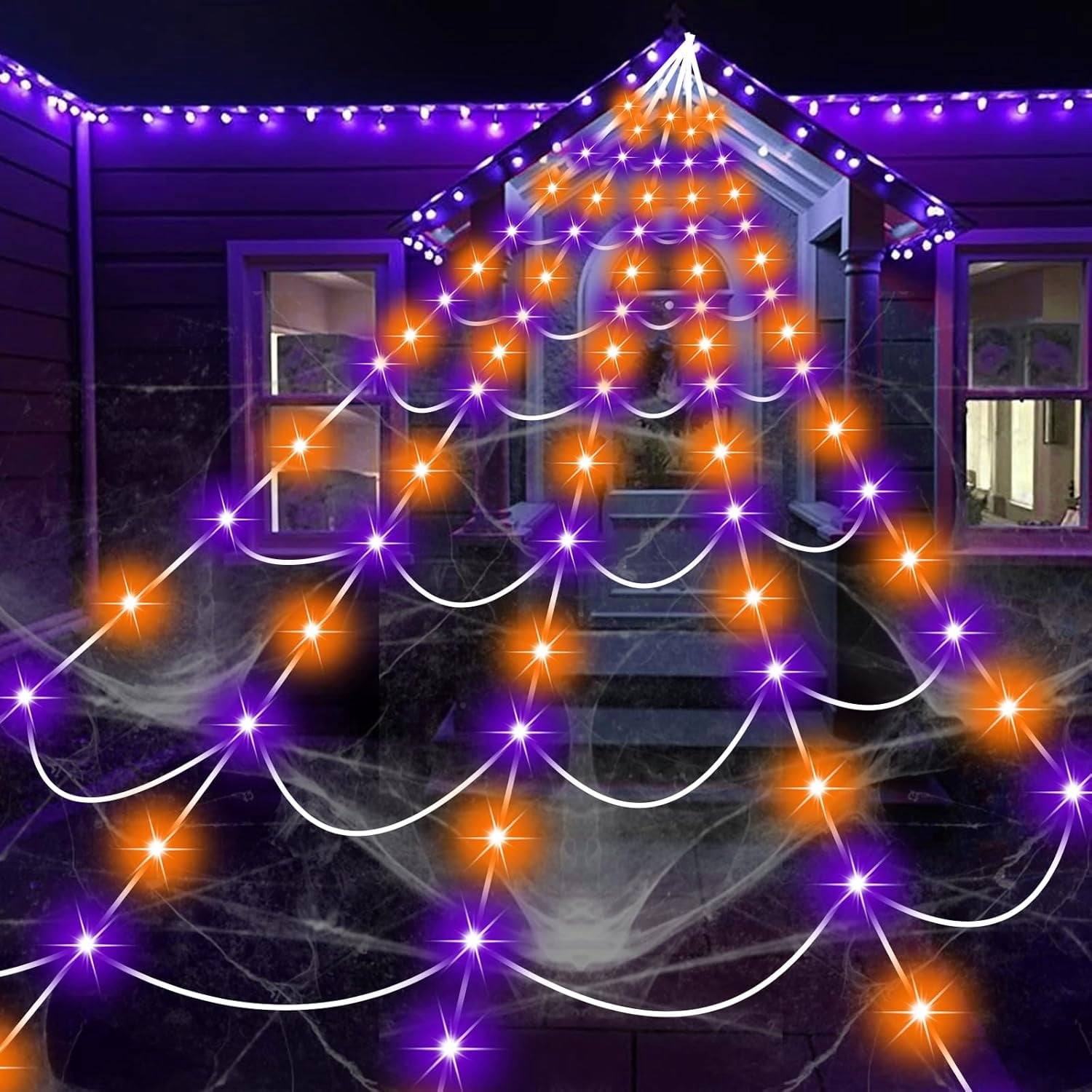 Halloween Decorations Spider Web Lights, 250 LED 16. 4Ft Light Up ...