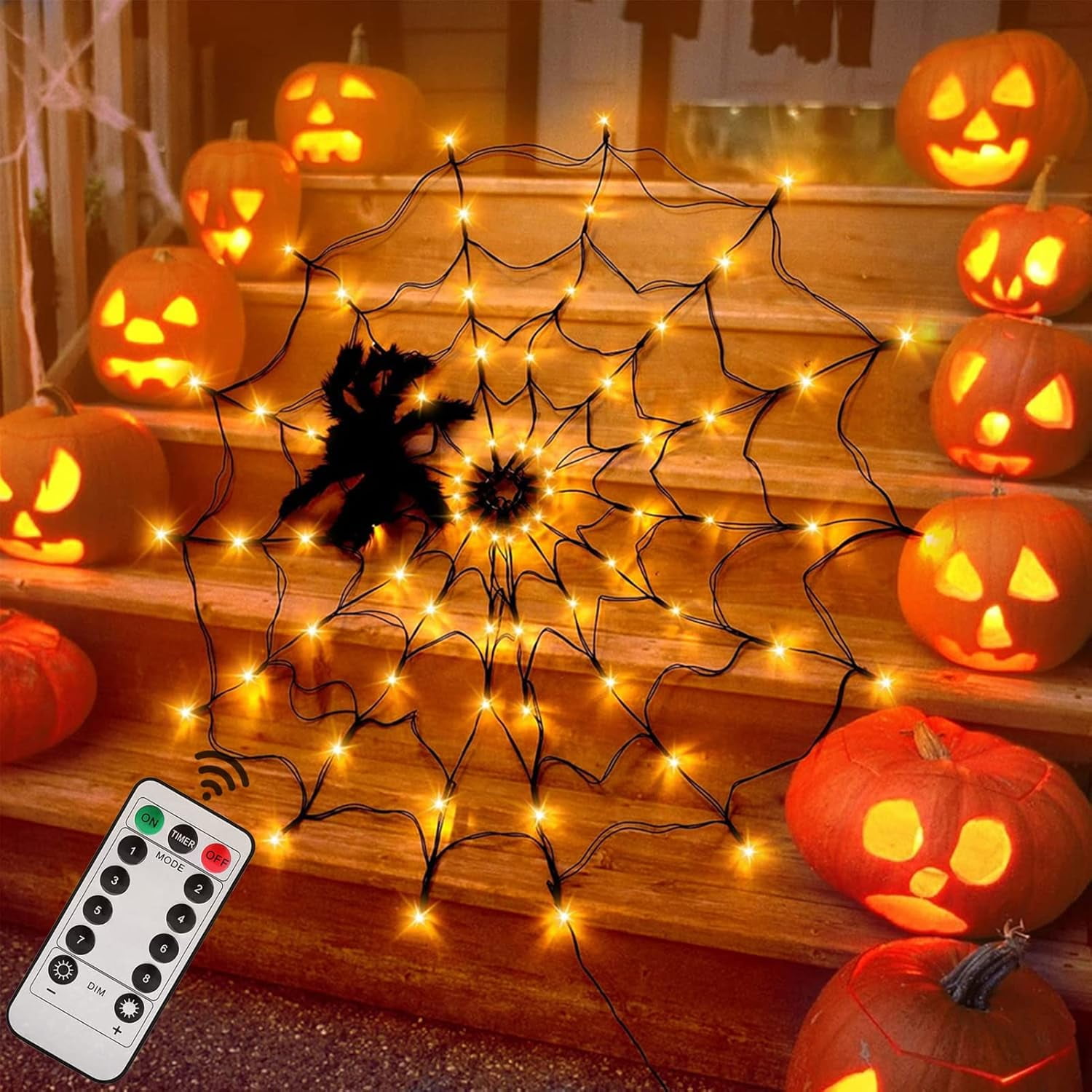 Halloween Decorations Spider Web Lights - 4FT Diameter 70 LEDs with ...