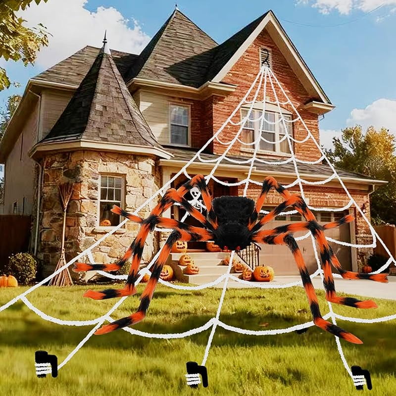 Halloween Decorations Spider Web Set, 200 "*188" Triangle Giant Spider ...