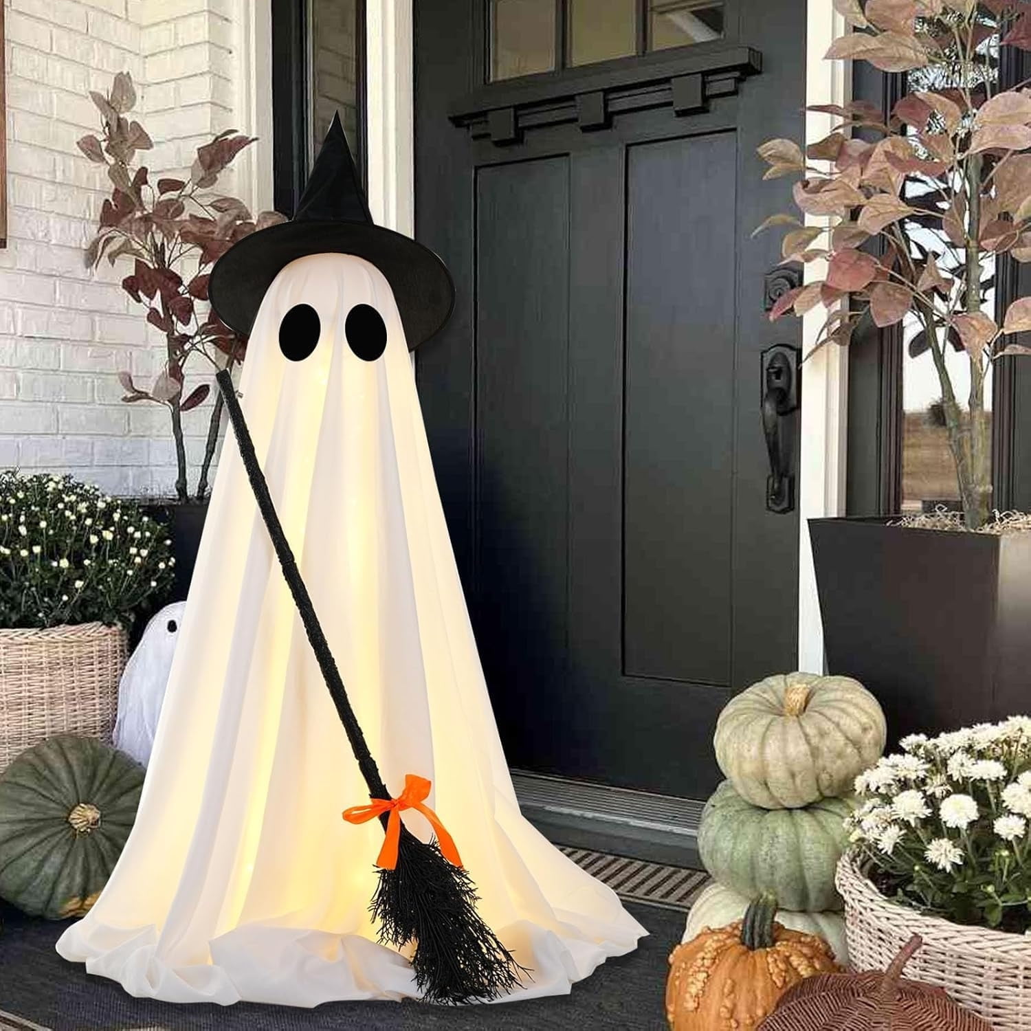 Halloween Decorations Spooky Ghost with Witch Broom Outdoor Indoor ...