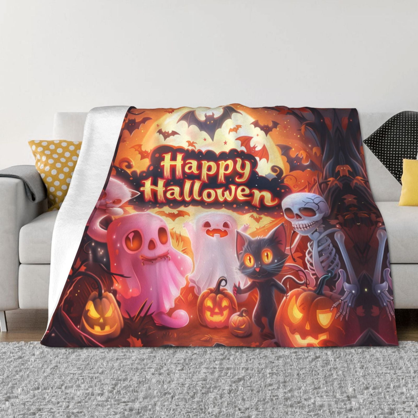 Halloween Decorations Throw Blanket for Couch, Halloween Happy Cute ...