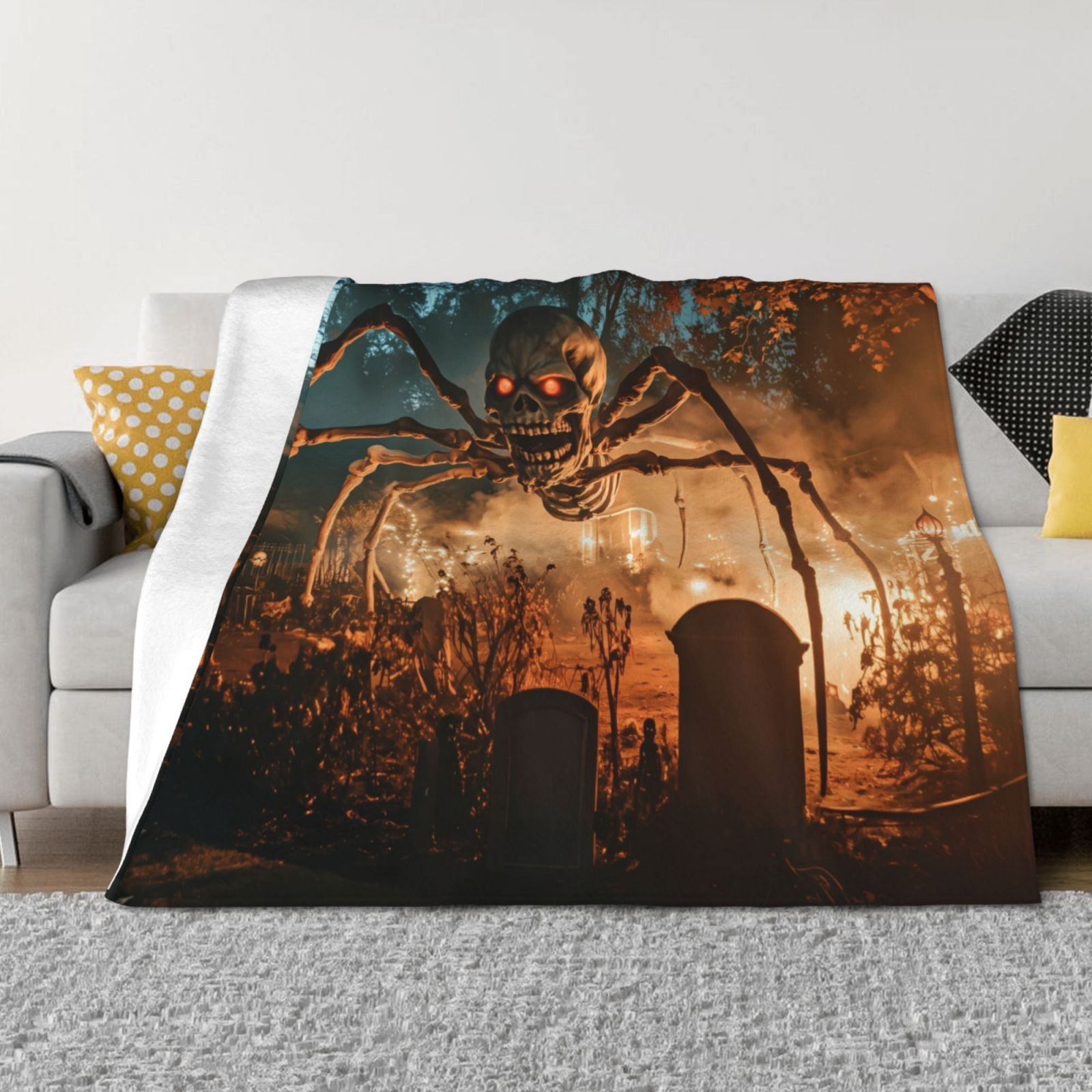 Halloween Decorations Throw Blanket for Couch, Halloween Spider Skull ...